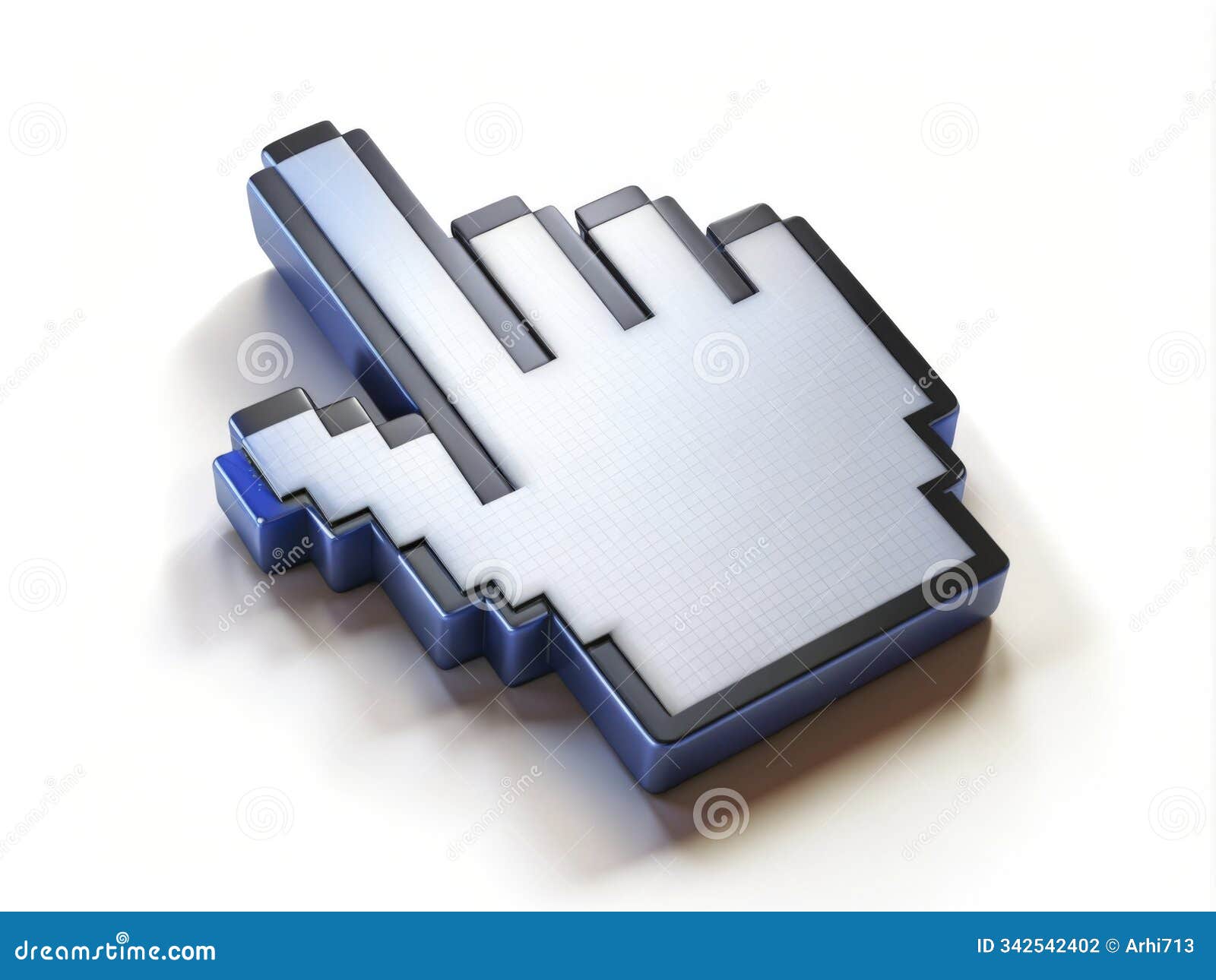 Hand Cursor in Blue Pixels Pointing on White Background Symbolizes ...