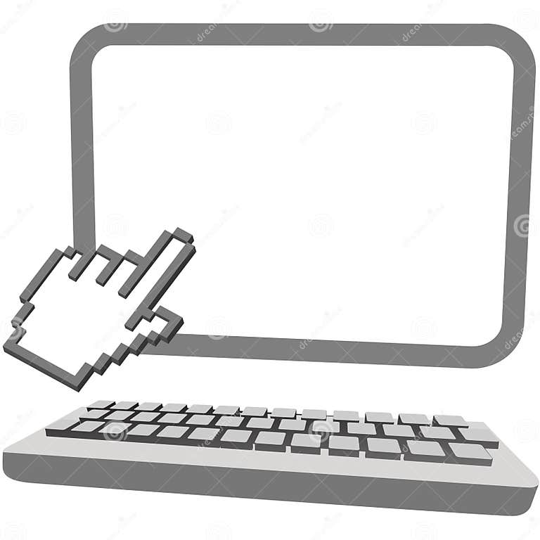 Hand Cursor Click on 3D Computer Monitor Keyboard Stock Vector ...