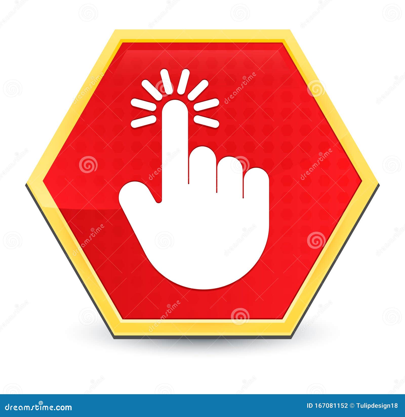 Hand Cursor Click Icon Abstract Red Hexagon Button Bright Yellow Frame ...