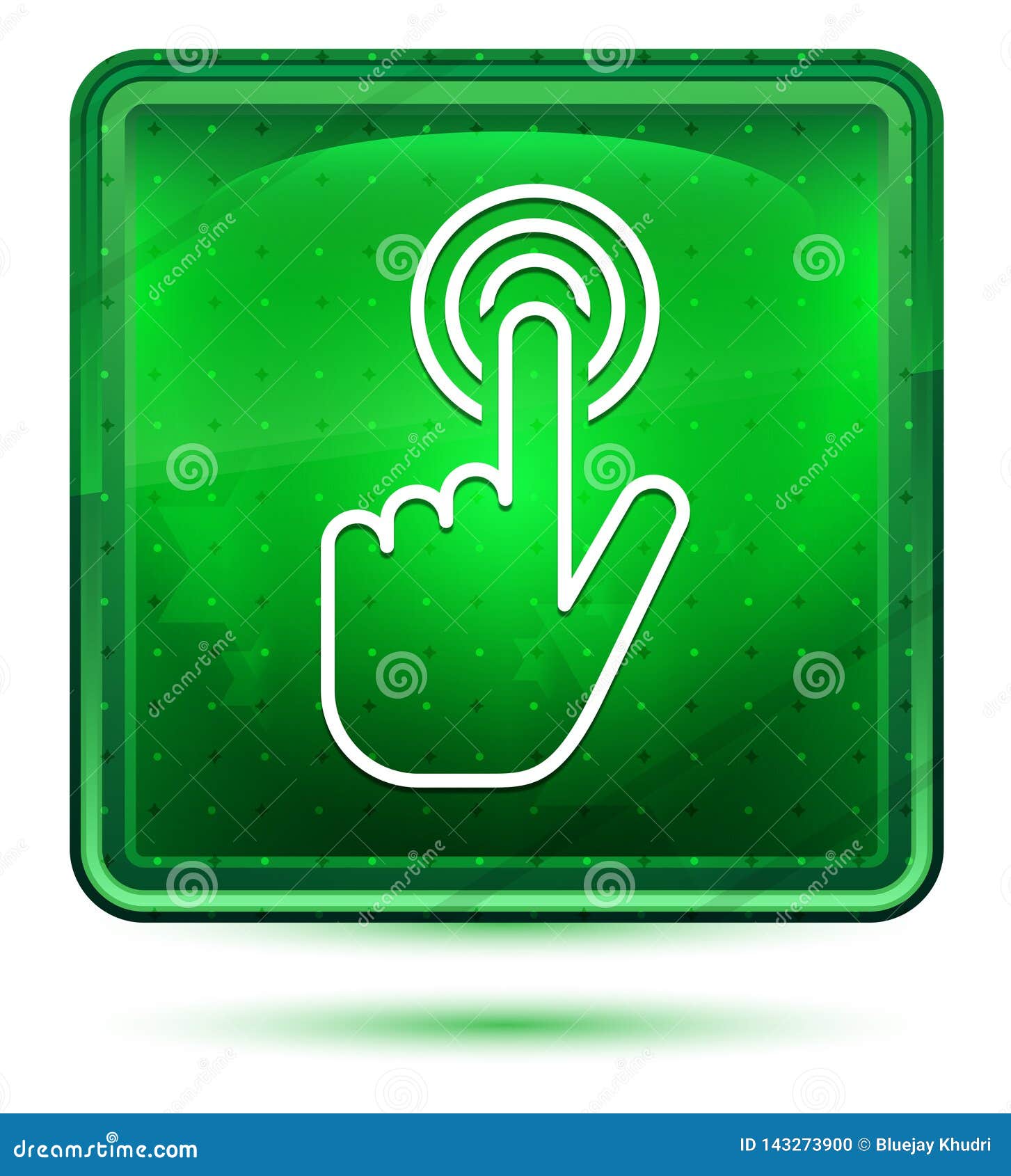 Hand Cursor Click Icon Neon Light Green Square Button Stock ...