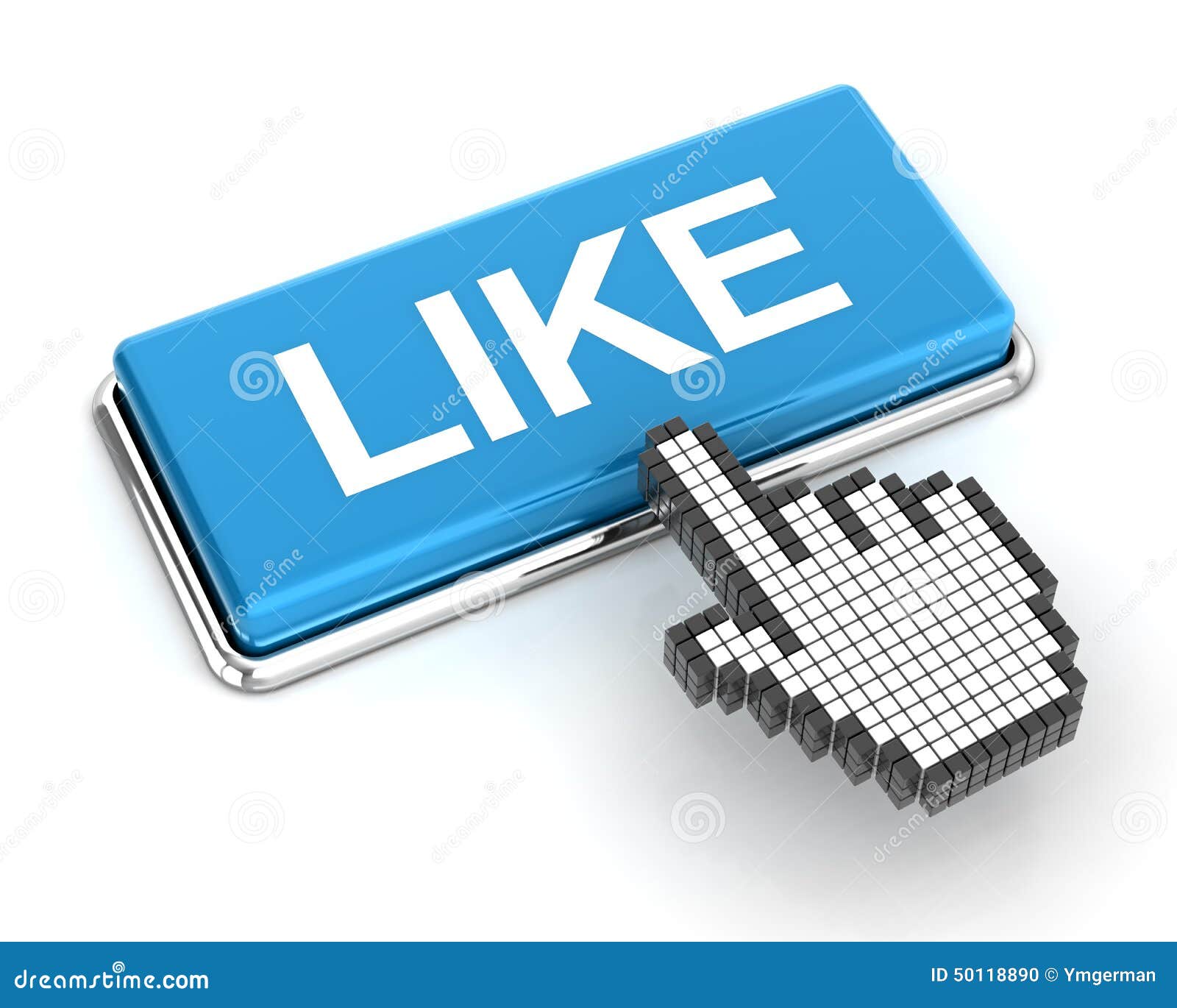 Hand Cursor Clicking a Blue Like Button Stock Photo - Image of push ...