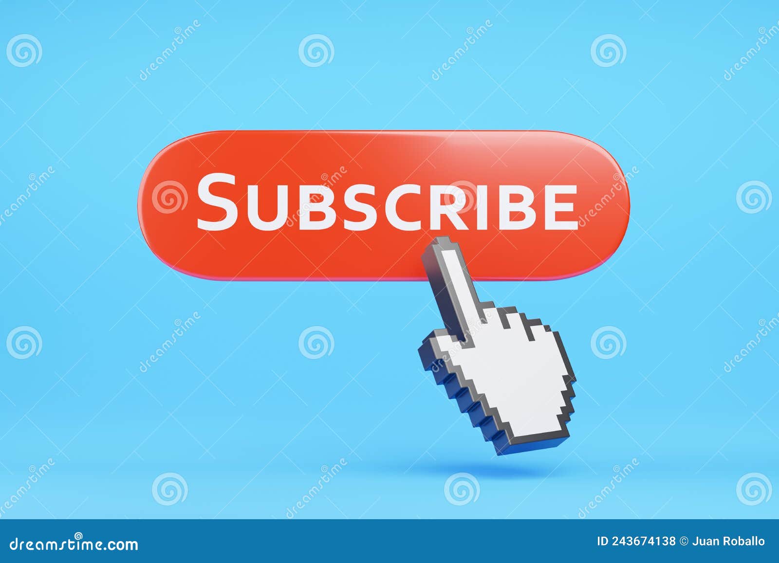 Hand Cursor Clicking on a Subscribe Button. 3d Illustration Stock ...