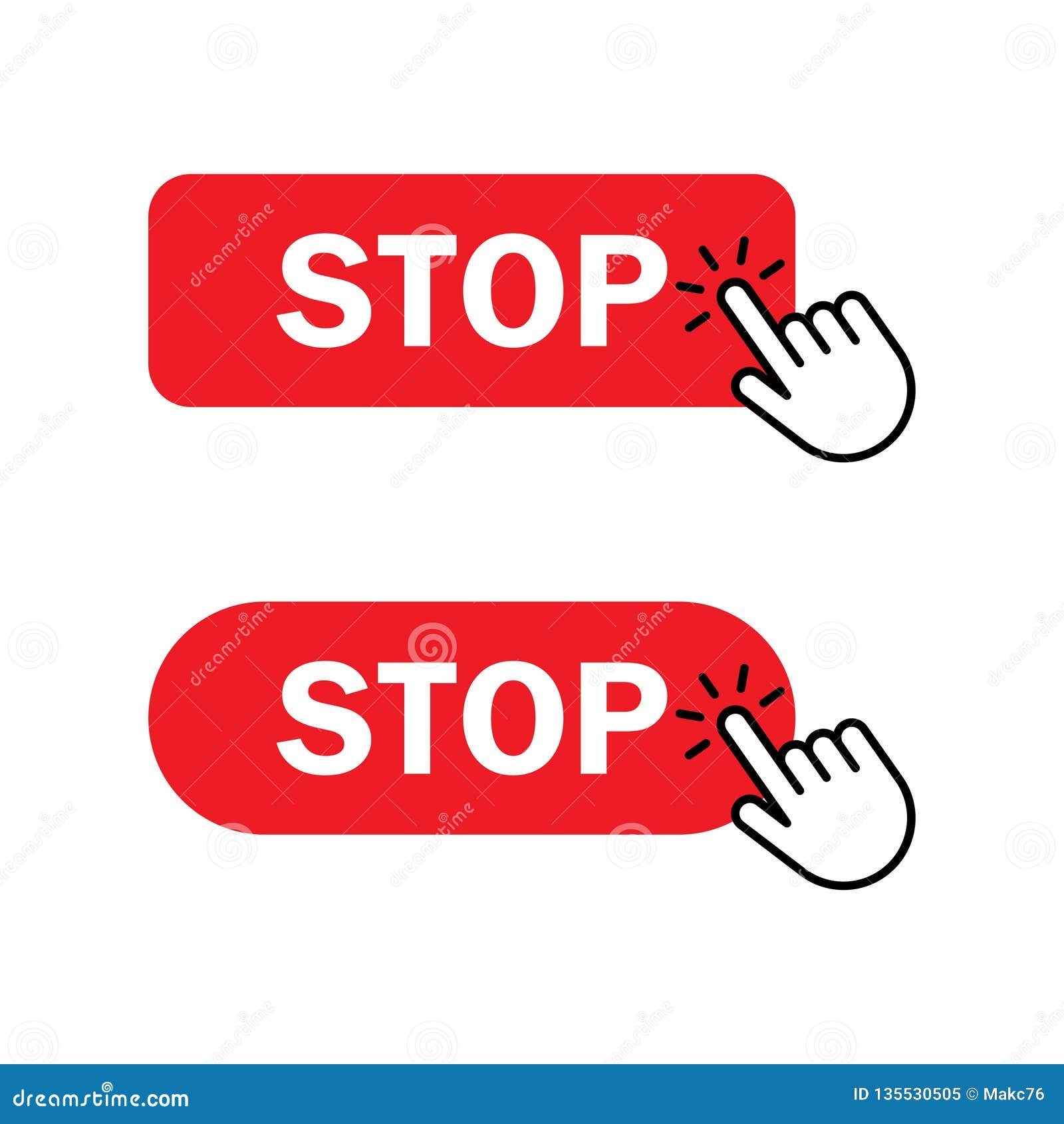 Hand Cursor Clicks Stop Button Stock Vector - Illustration of hand ...