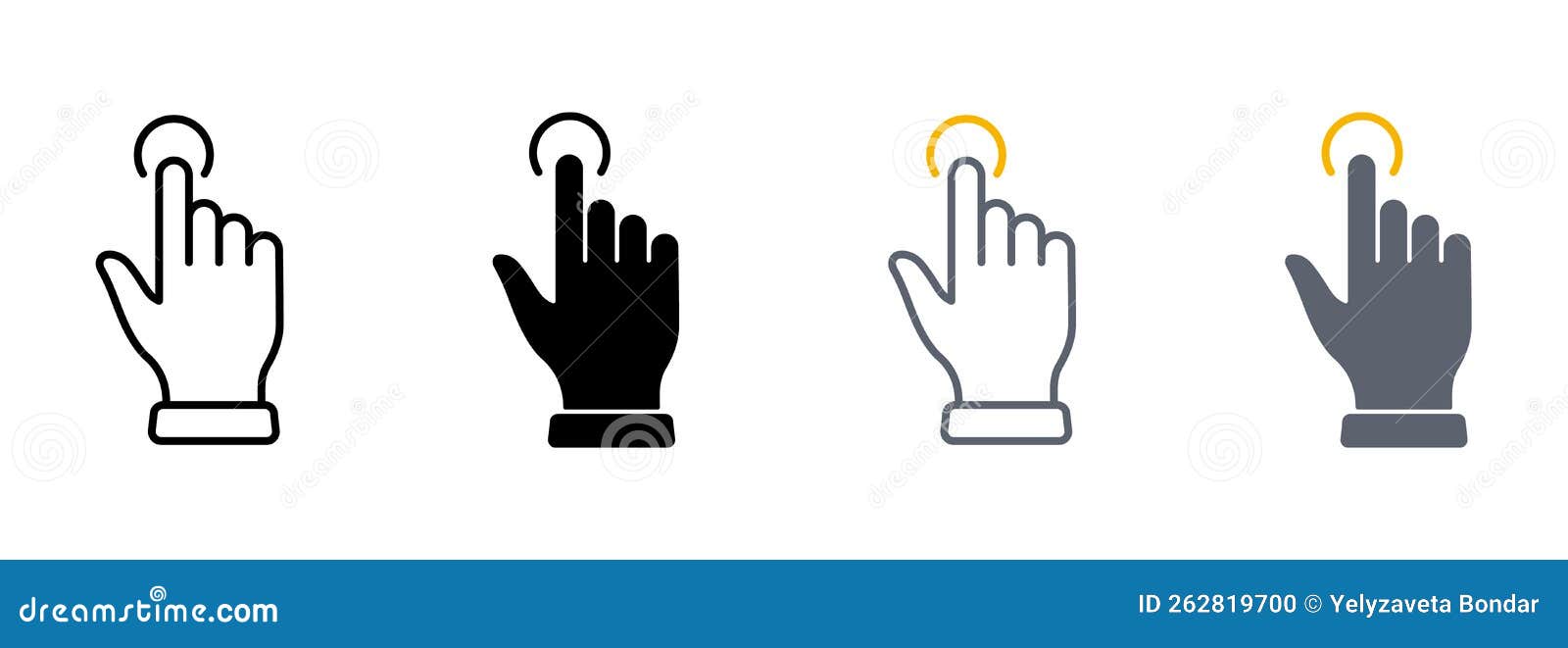 Hand Cursor of Computer Mouse Line and Silhouette Color Icon Set ...