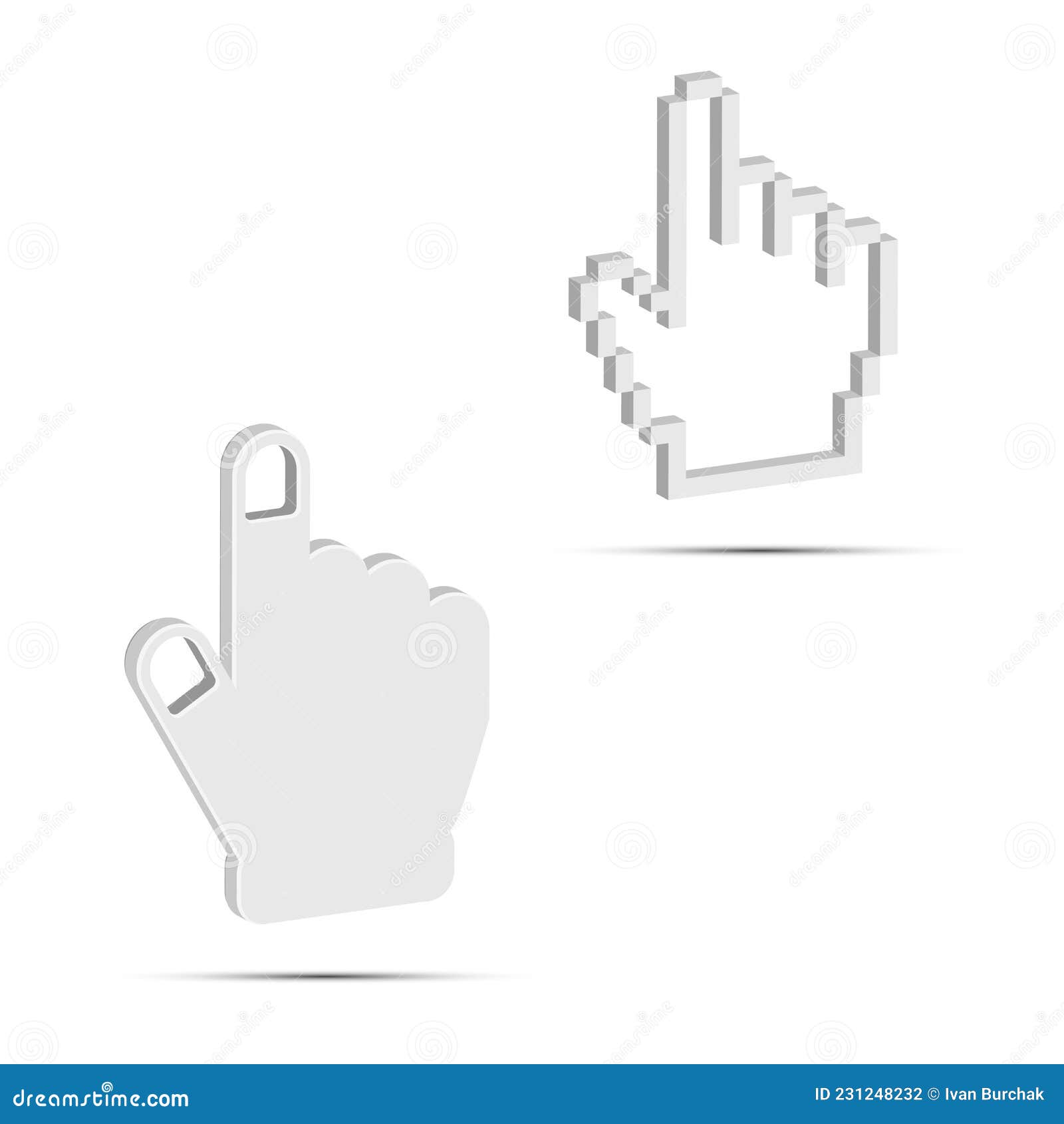 Hand Cursor 3D Vector Icons. Smooth And Pixel White Vector Hands ...