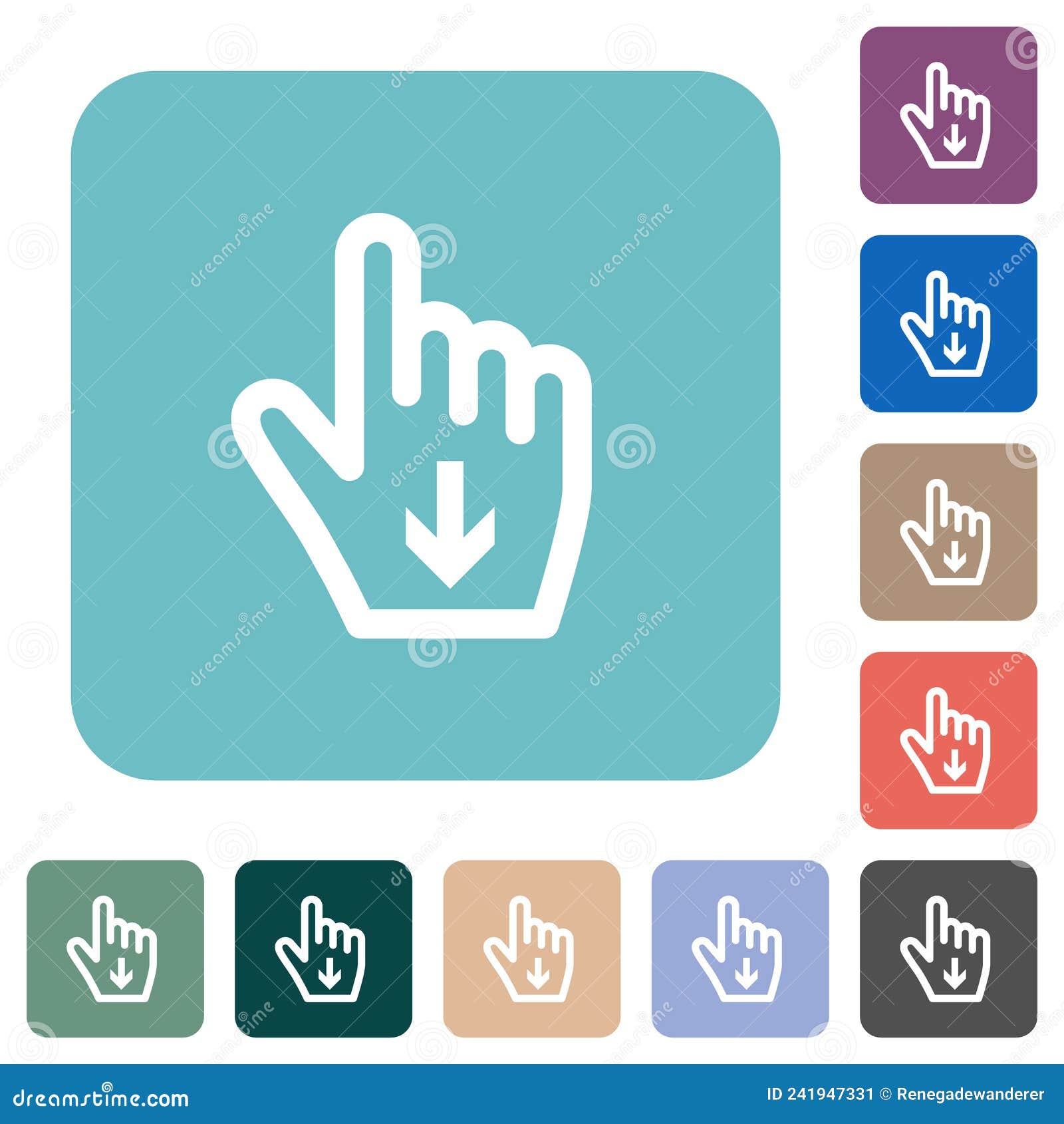 Hand Cursor Down Outline Rounded Square Flat Icons Stock Vector ...