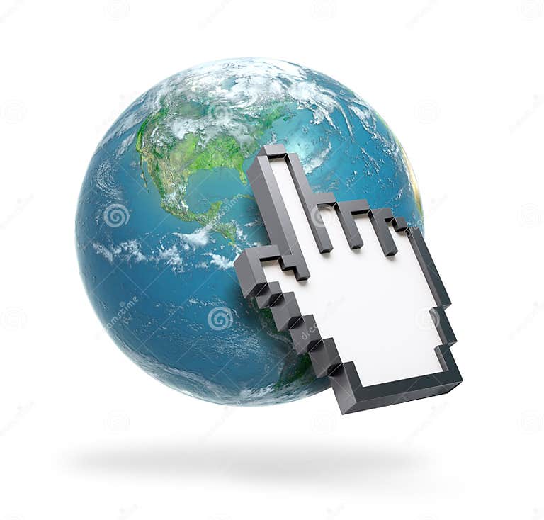 Hand cursor on Earth stock illustration. Illustration of cursor - 26015830