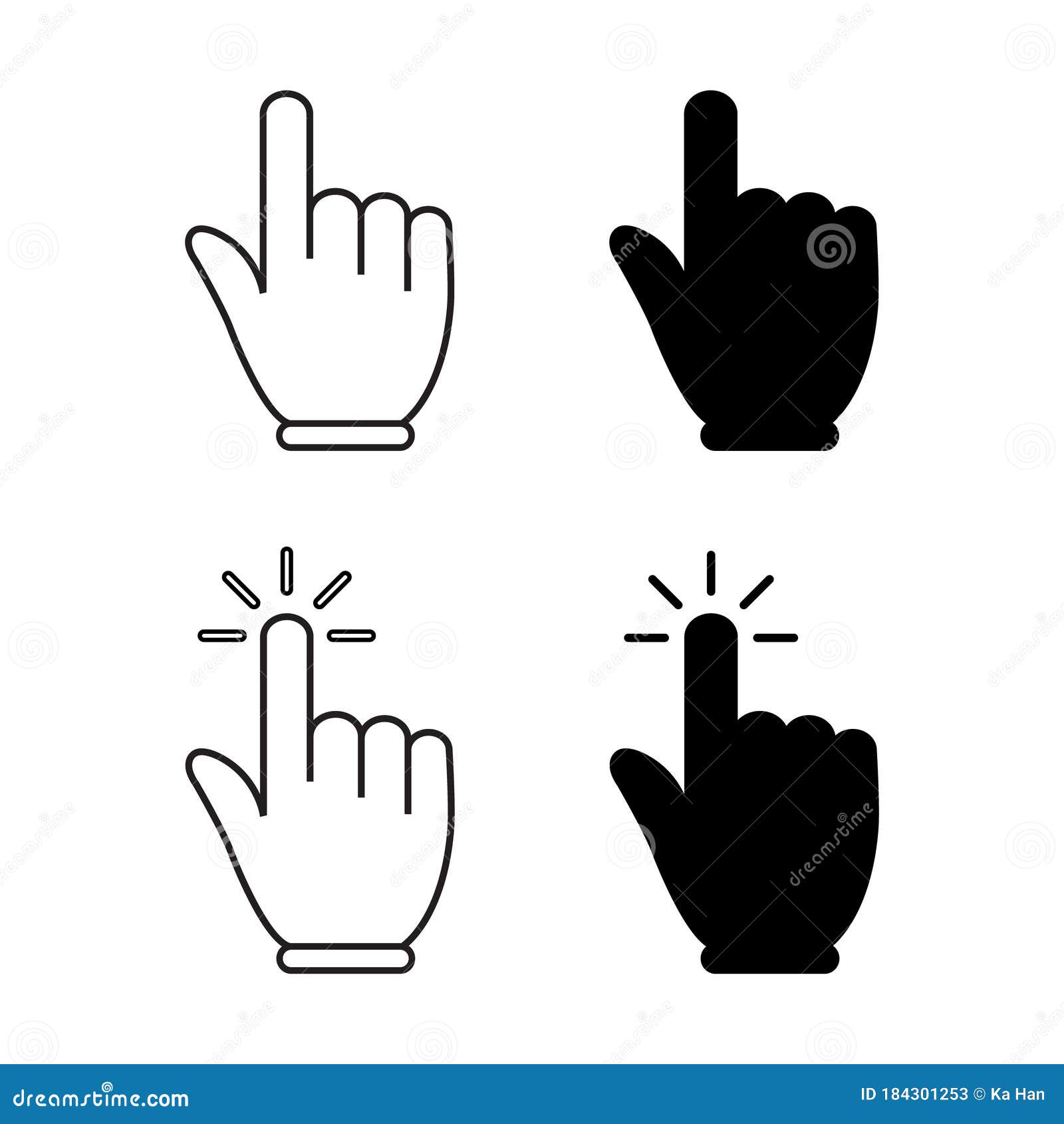Hand Cursor Icon Monochrome. Clicking Finger Pointer Symbol Vector Stock Vector - Illustration ...