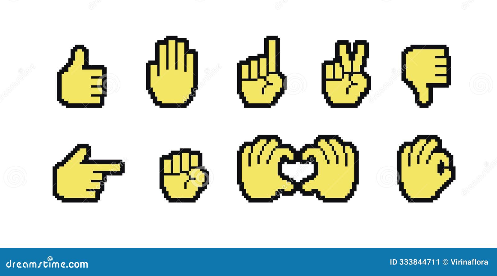 Hand Cursor Pixel Art Set. Hand Gesture Collection. Thumb Up, Down ...
