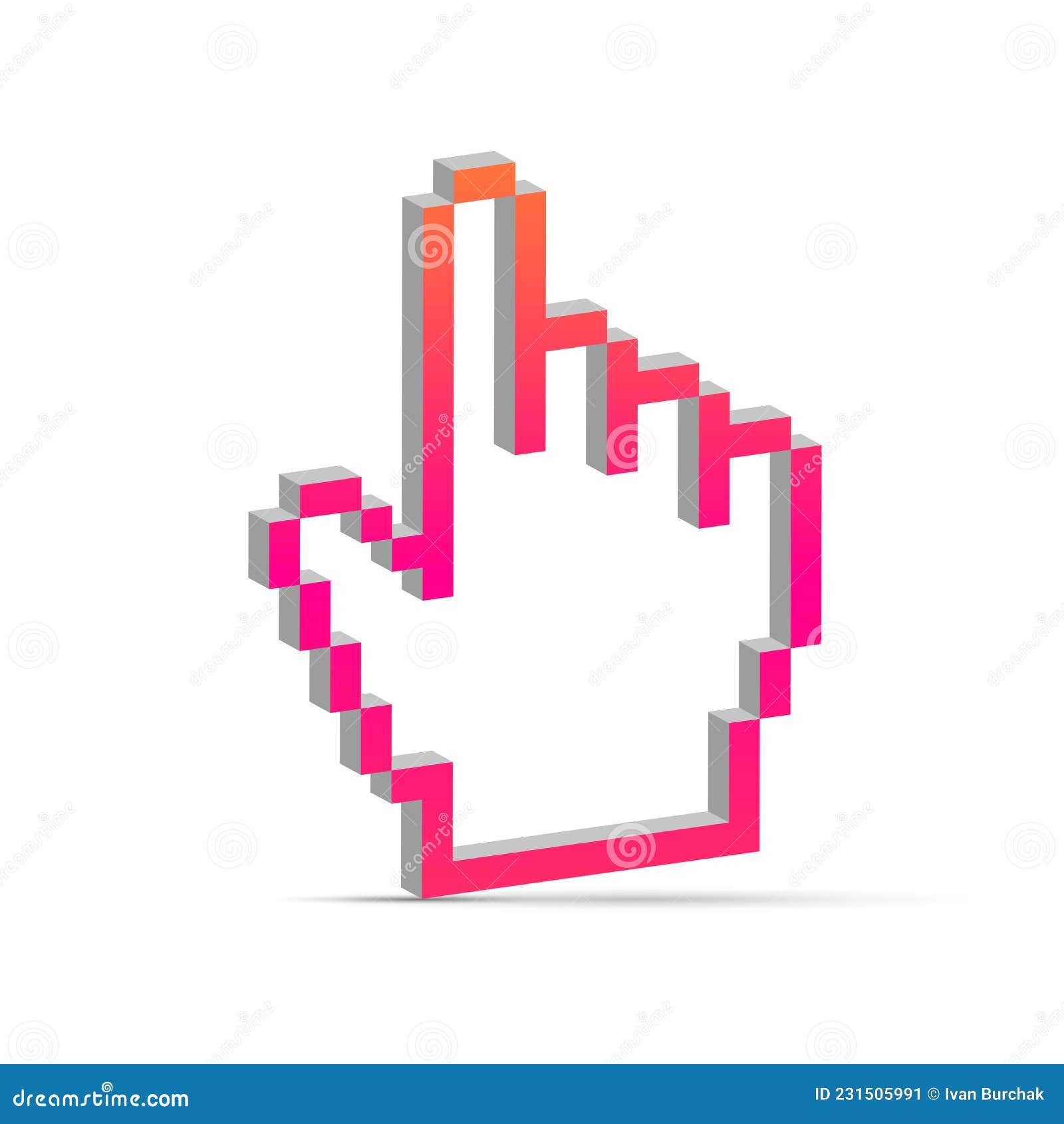 Hand Cursor Pixel 3D. Vector Illustration Isolated on White Stock ...