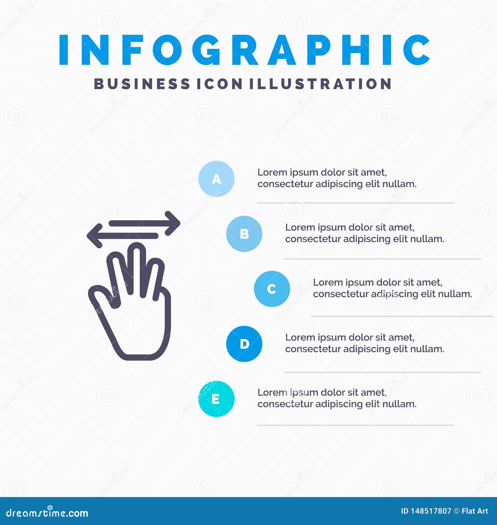 Hand, Hand Cursor, Up, Left, Right Line Icon with 5 Steps Presentation ...