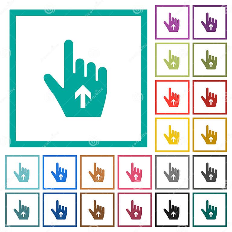 Hand Cursor Up Solid Flat Color Icons with Quadrant Frames Stock ...