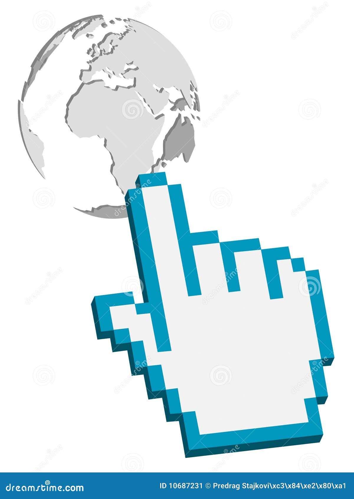 Hand Cursor on World Button Stock Vector - Illustration of australia ...