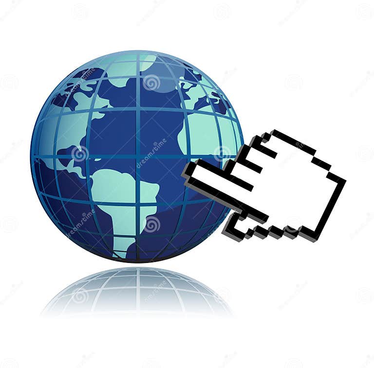 Hand Cursor and World Globe Illustration Stock Vector - Illustration of ...