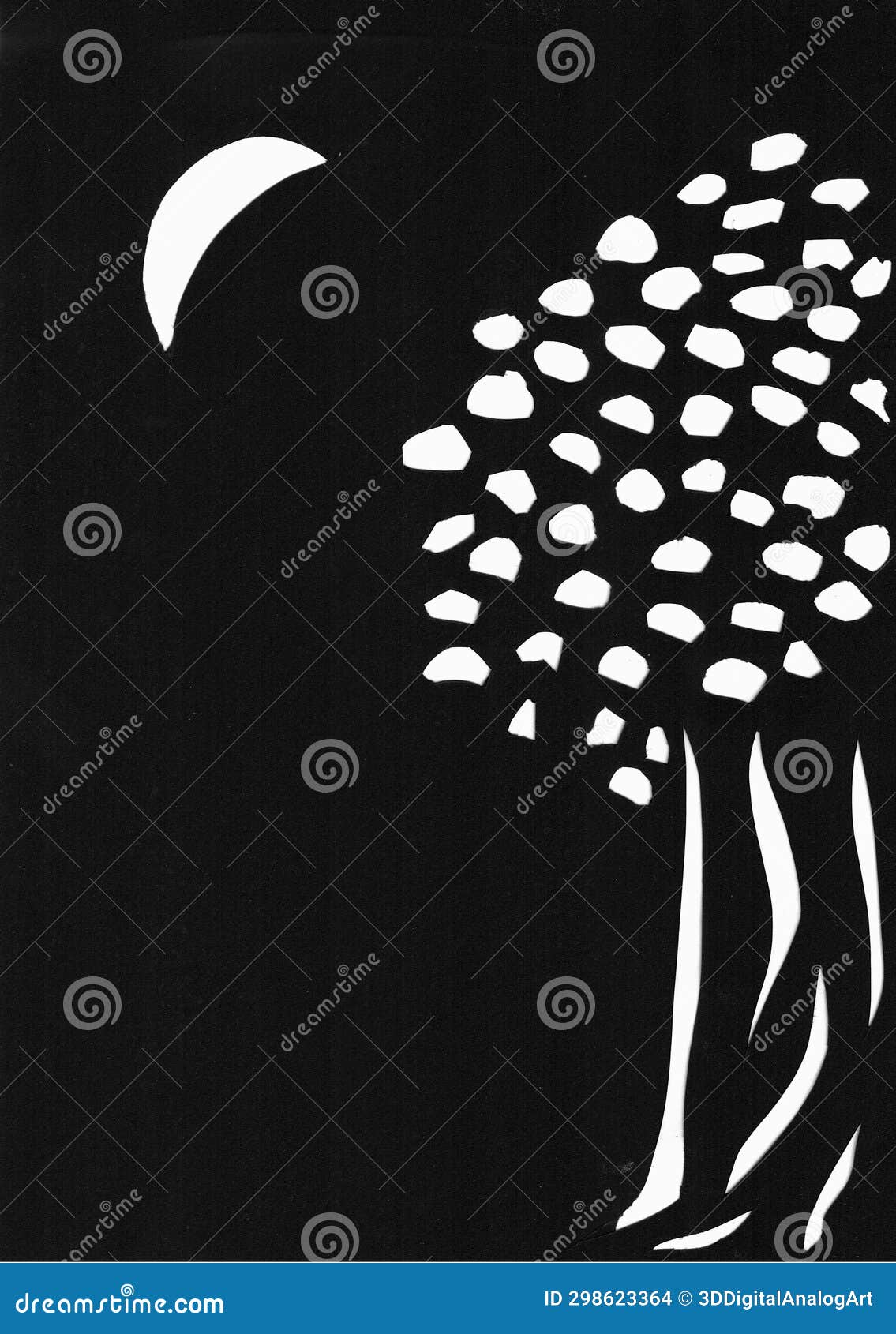 Hand Cut Silhouette Tree in the Moonlight - Background Black Stock ...