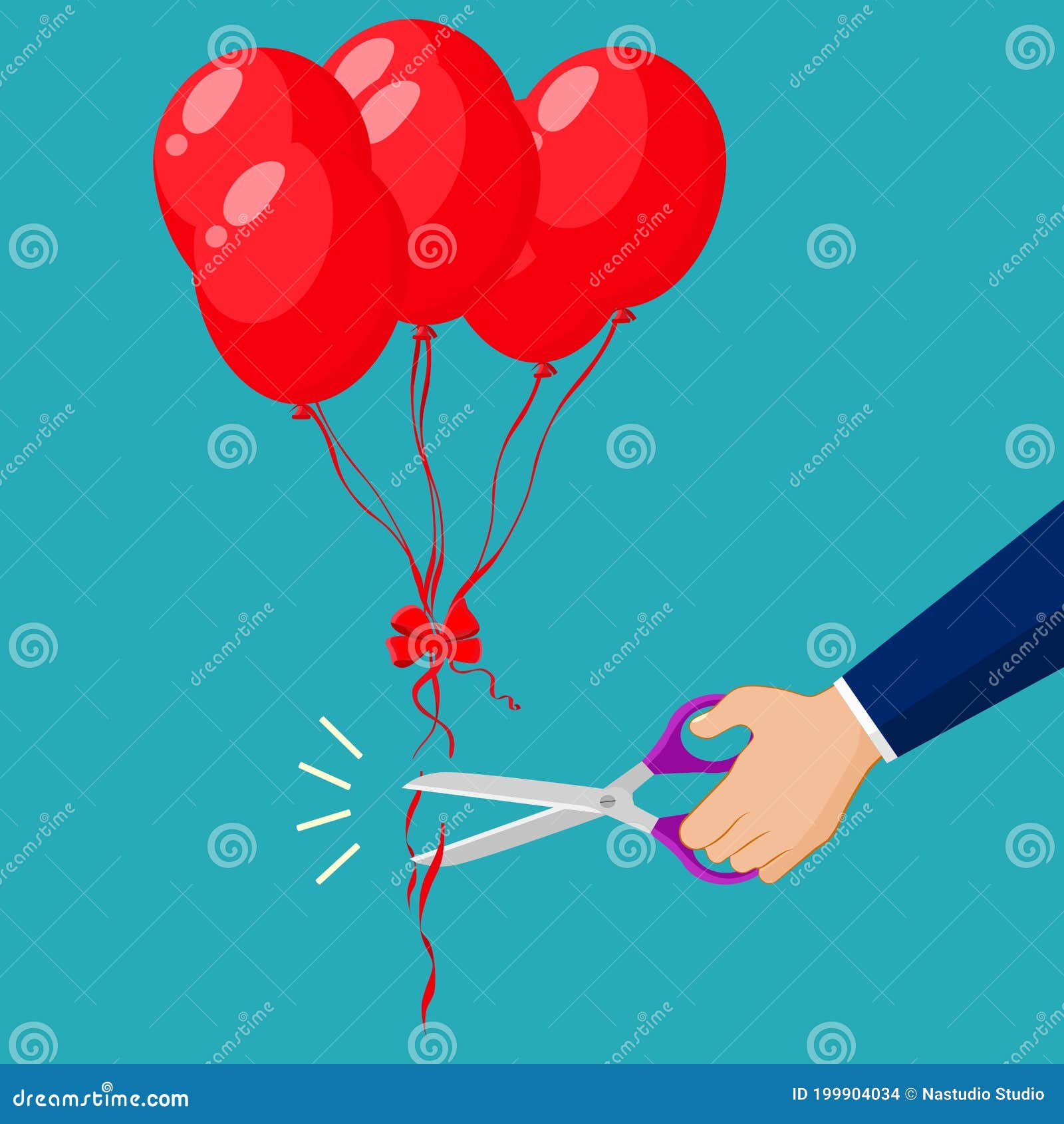 Hand Cutting Balloon String with Scissors. Flat Style Vector ...