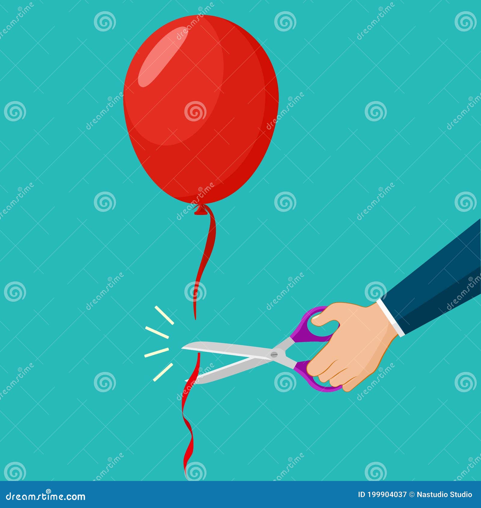 Hand Cutting Balloon String with Scissors. Flat Style Vector ...