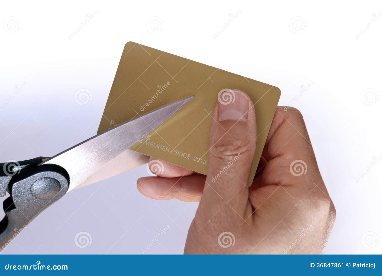 Hand Cutting a Blank Credit Card with Scissors Stock Image - Image of ...