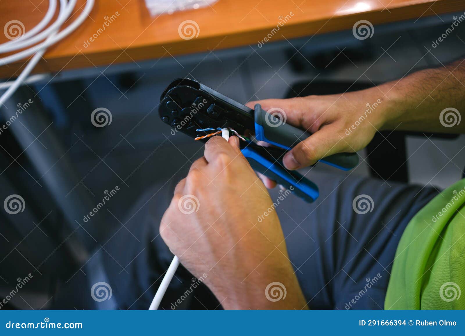 Cutting An Ethernet Cable Connected To An Internet Modem With A Wire ...