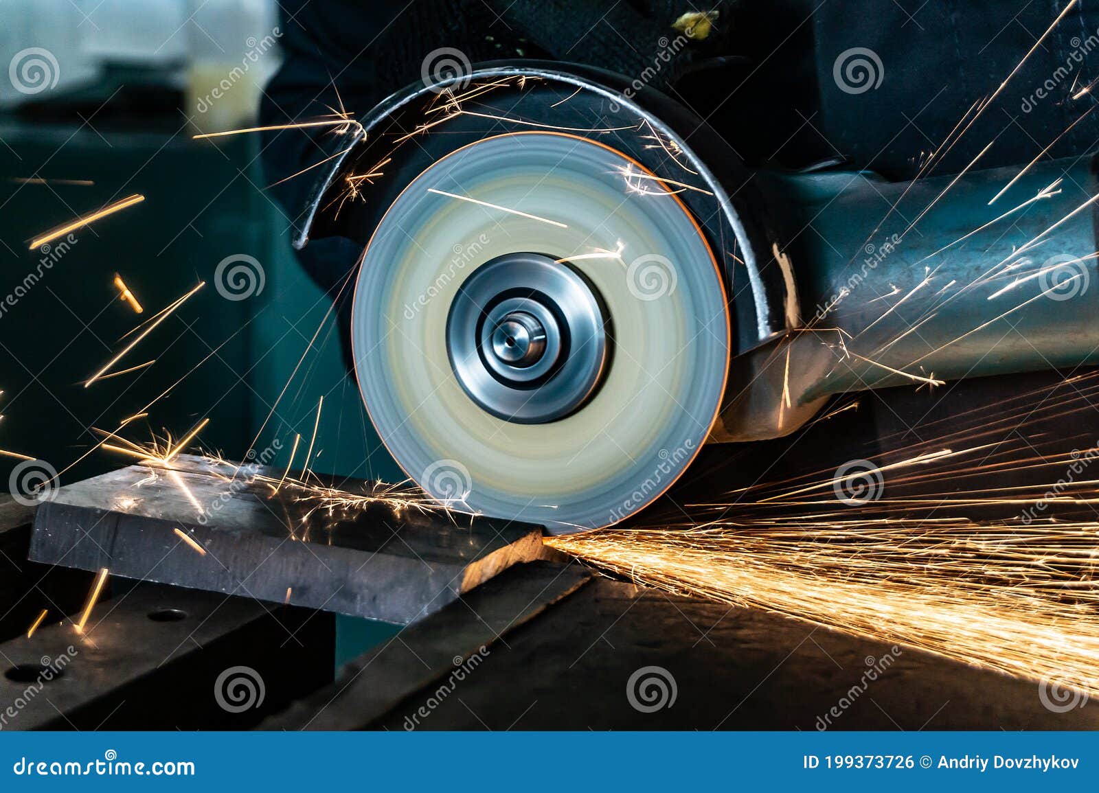 Hand Cutting Metal in the Workshop with Sparks Stock Photo - Image of ...