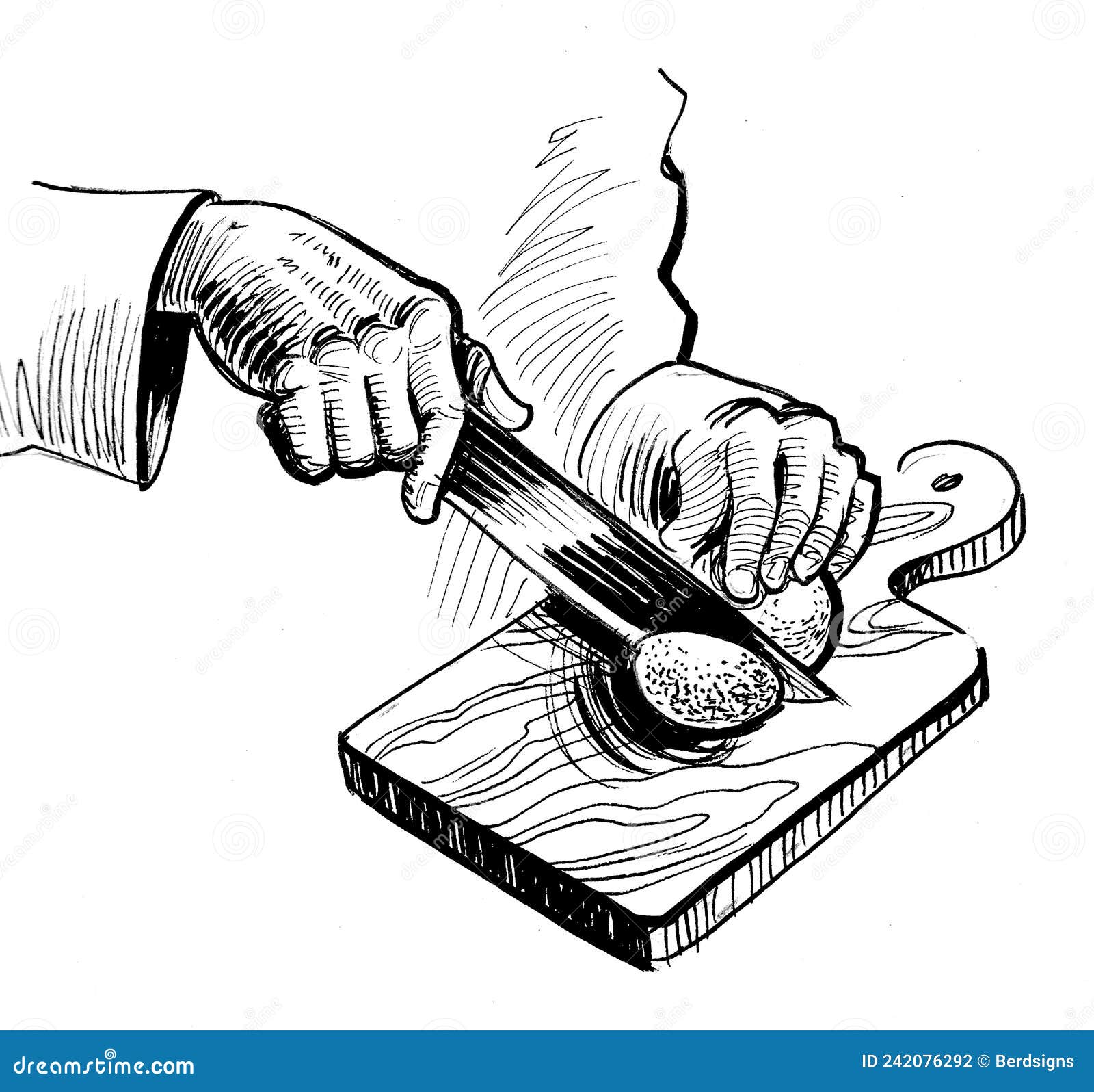 Hand cutting potato stock photo. Image of drawing, cooking - 242076292