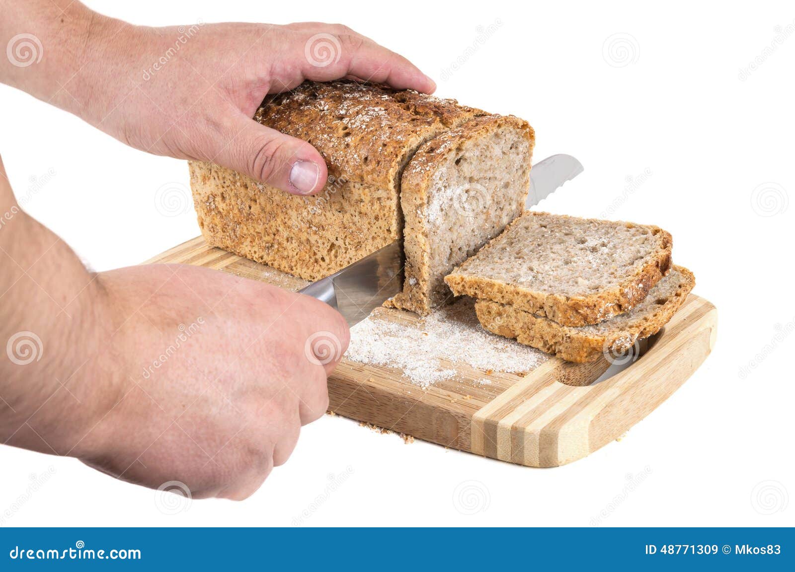 Hand Cutting Wholemeal Bread Stock Image - Image of healthy, knife ...