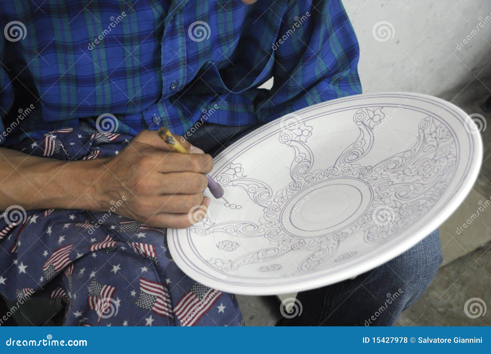 Hand Decorating Ceramic Plate Stock Photo - Image of decorate, tool ...