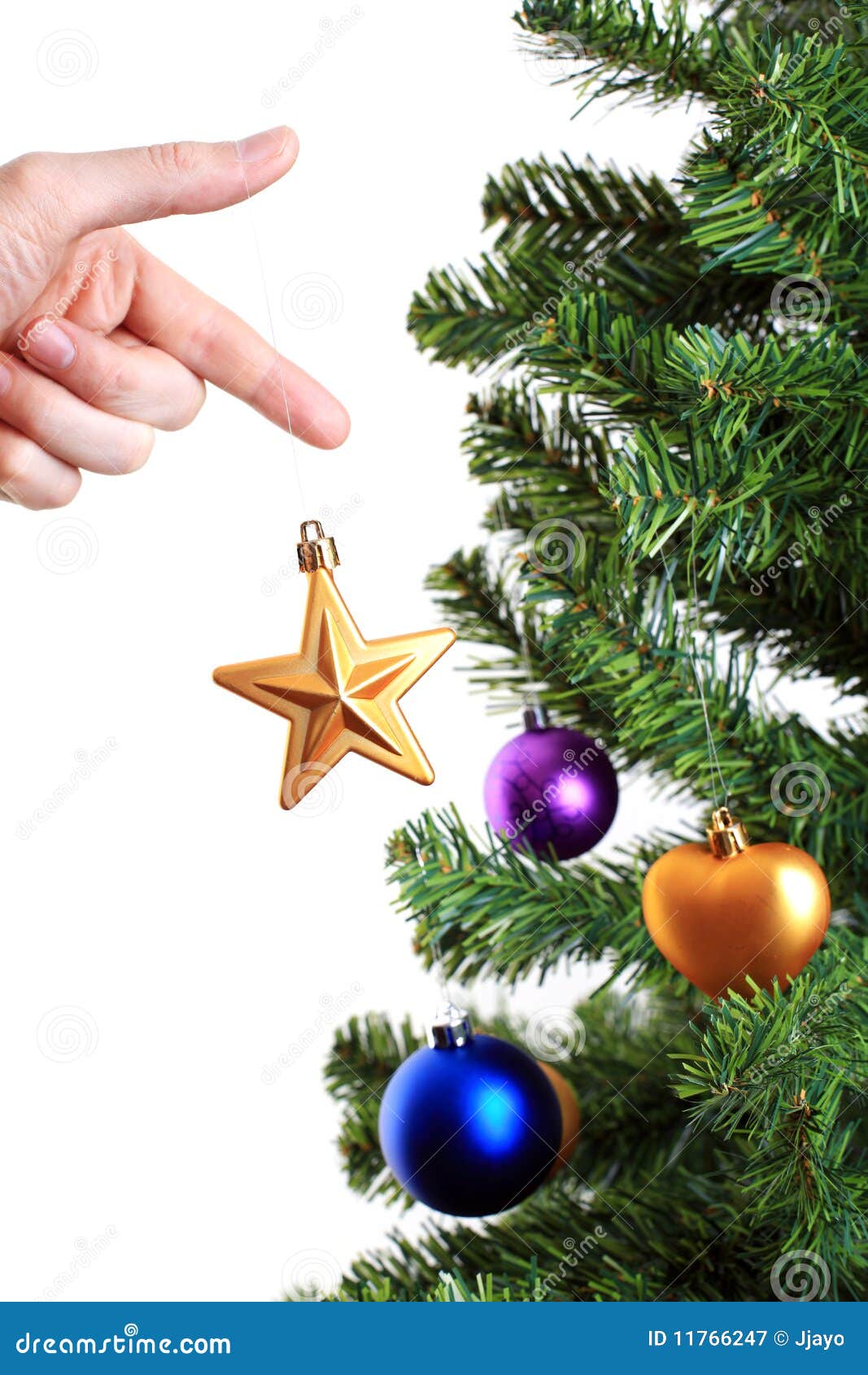 Hand Decorating Christmas Tree with Golden Star Stock Image - Image of ...