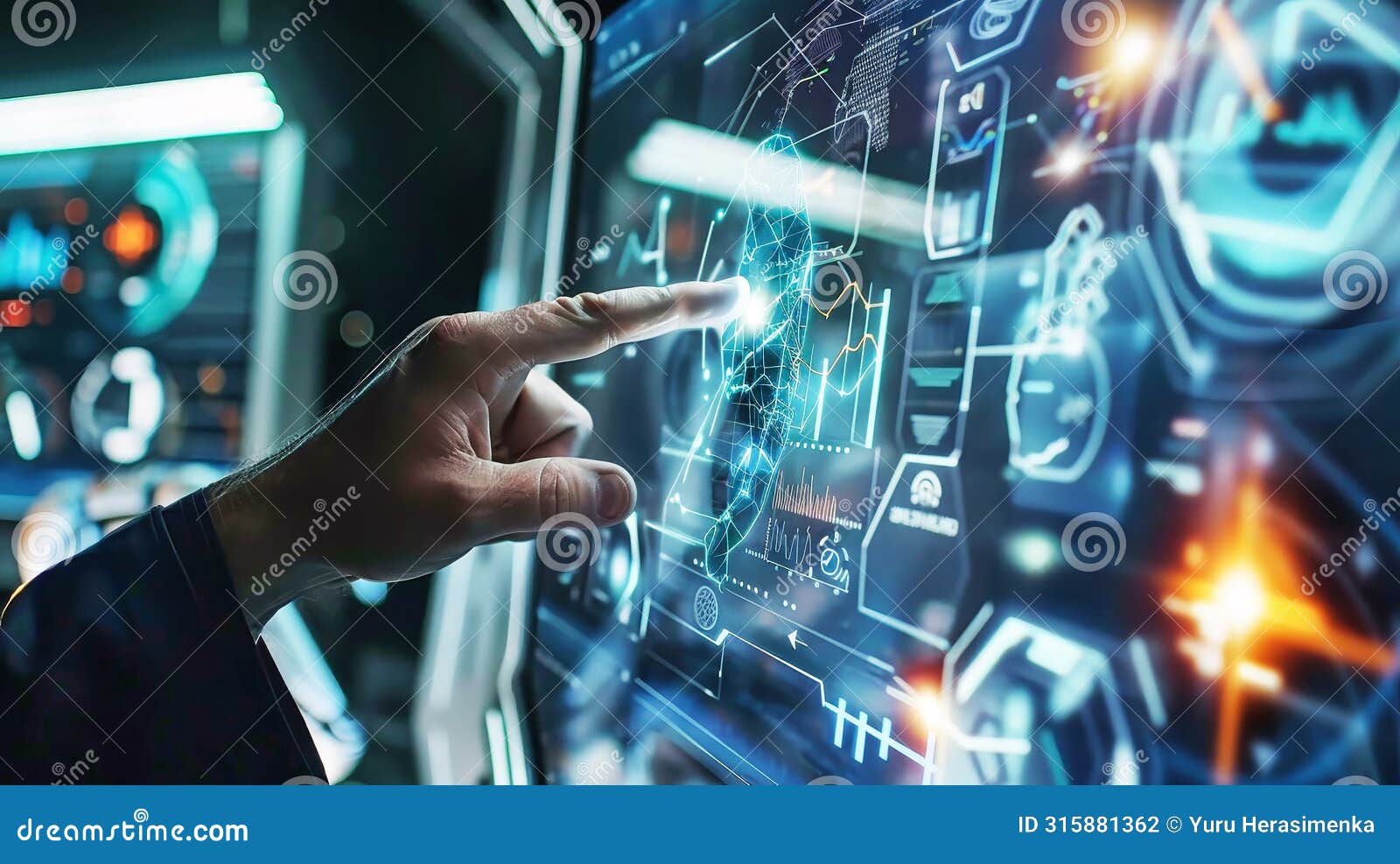 A Hand Delicately Interacts with a Futuristic Interface, Showcasing the ...