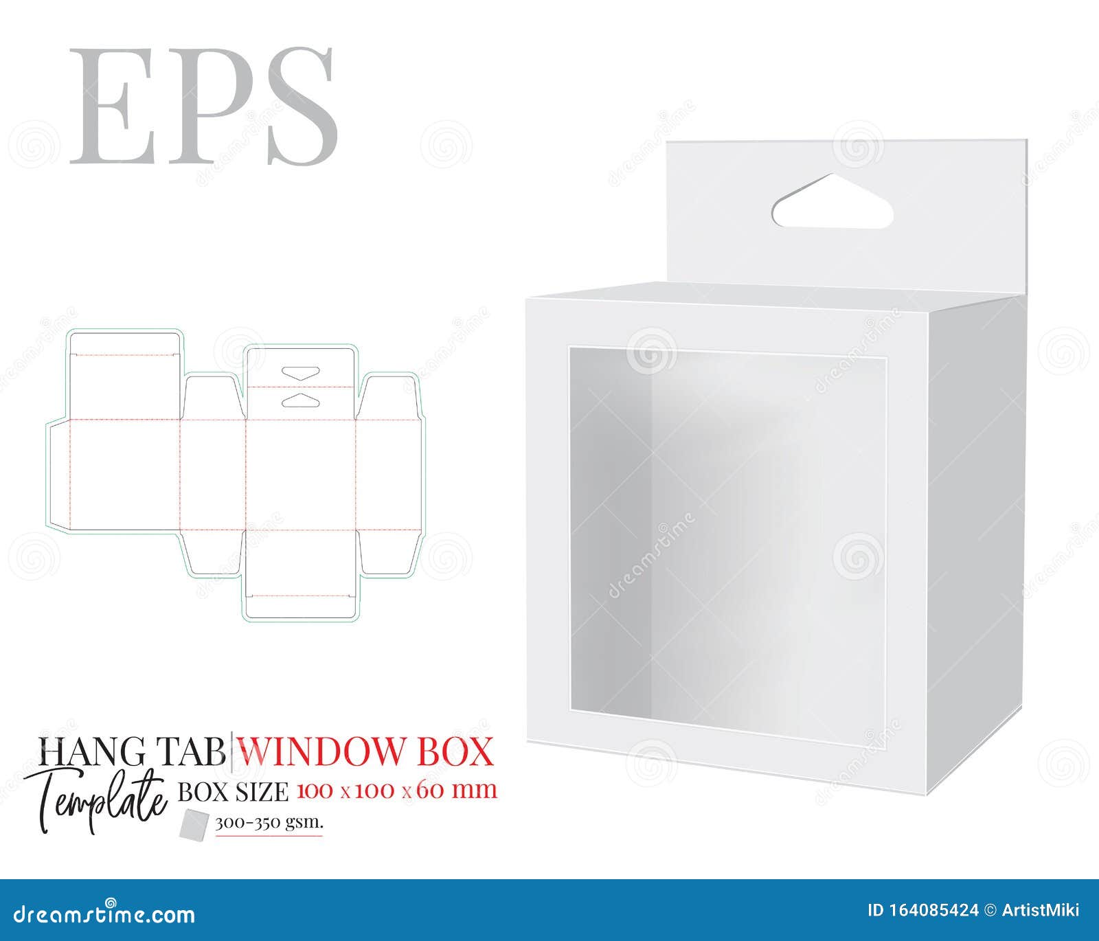 Hang Tab Box Template With Window With Delta Hole, Vector With Die Cut ...