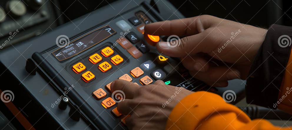 Hand Demonstrating Precision Control on Cnc Machine Interface for ...