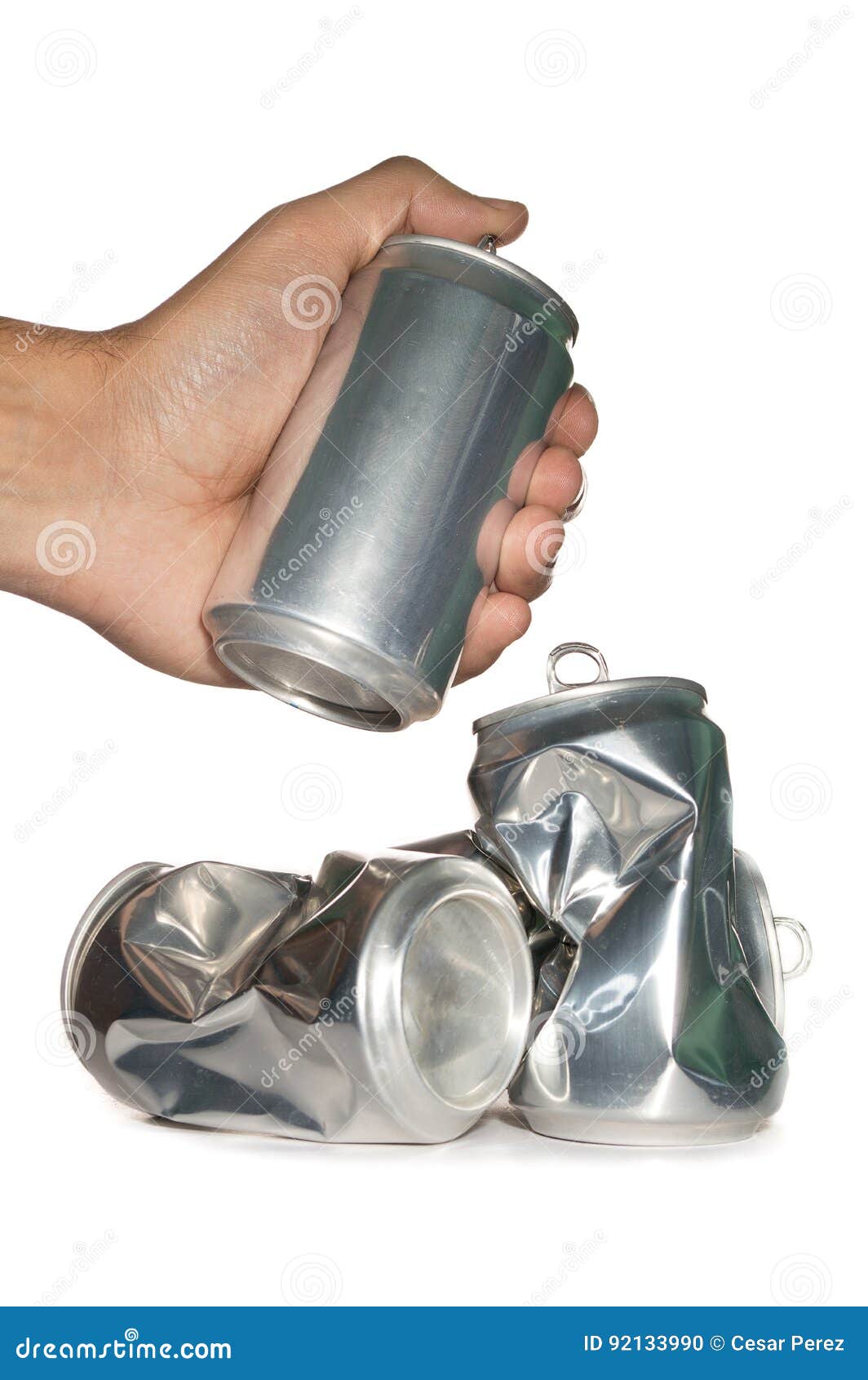 Hand with dented cans stock photo. Image of disregard - 92133990
