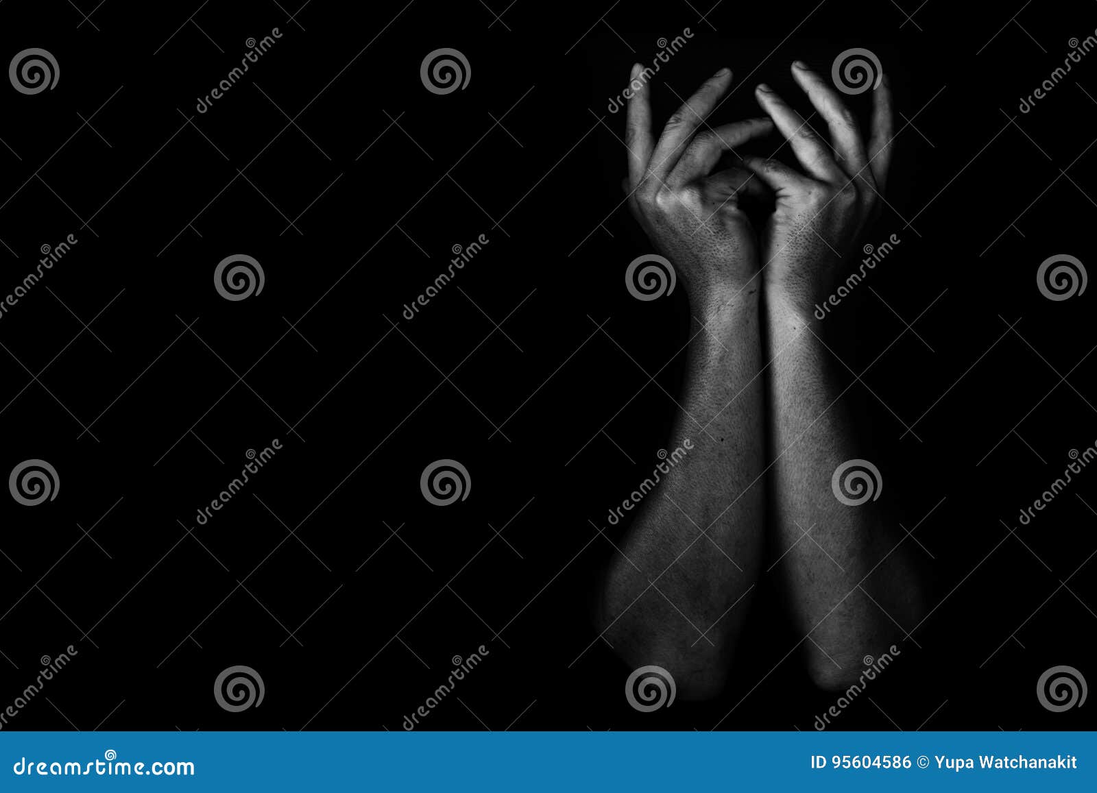 Hand of Depressed and Hopeless Man Alone in the Dark Stock Photo ...