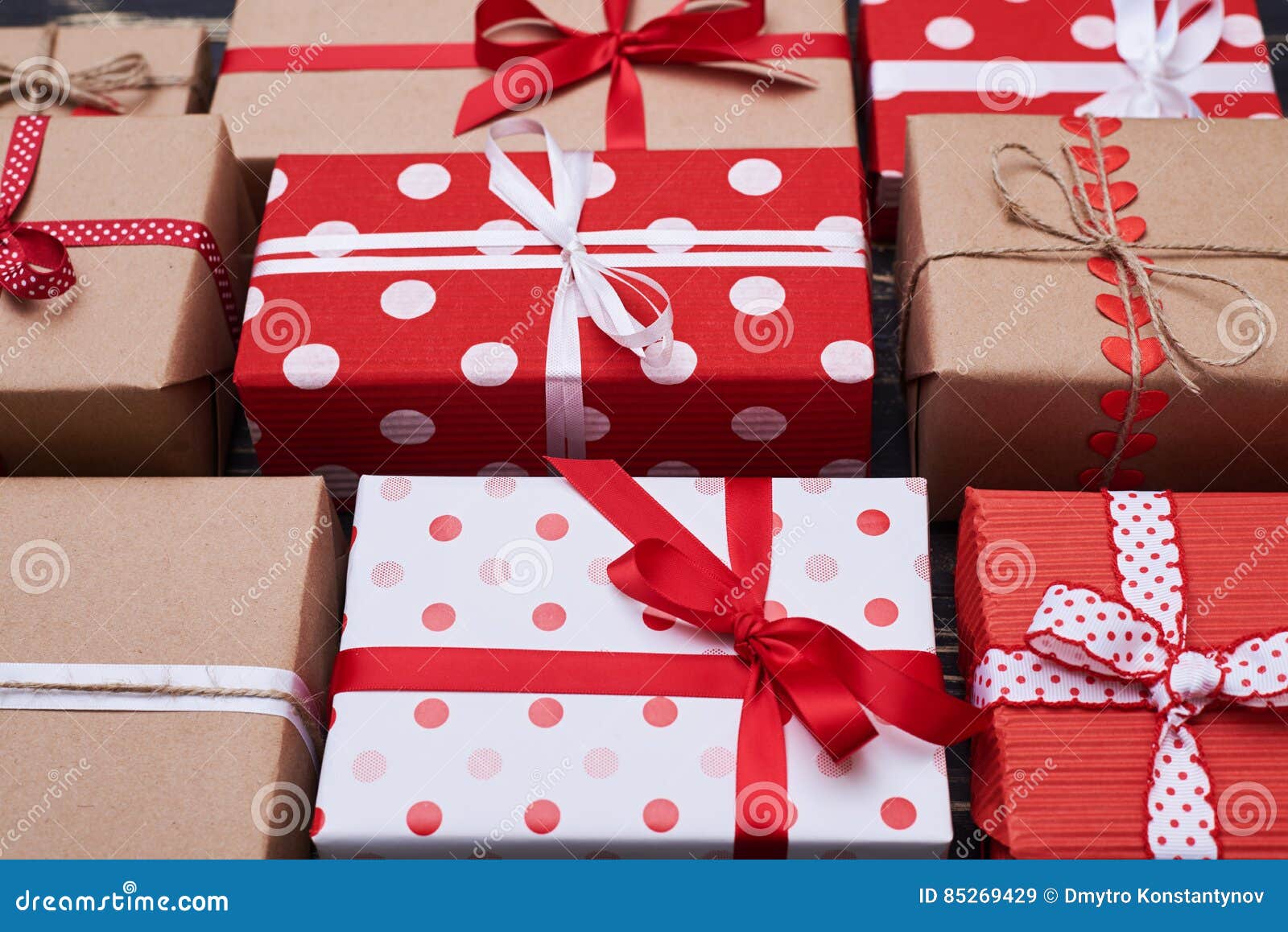 Hand Designed Wrapped Gift Boxes Placed on the Flat Layout Stock Image ...
