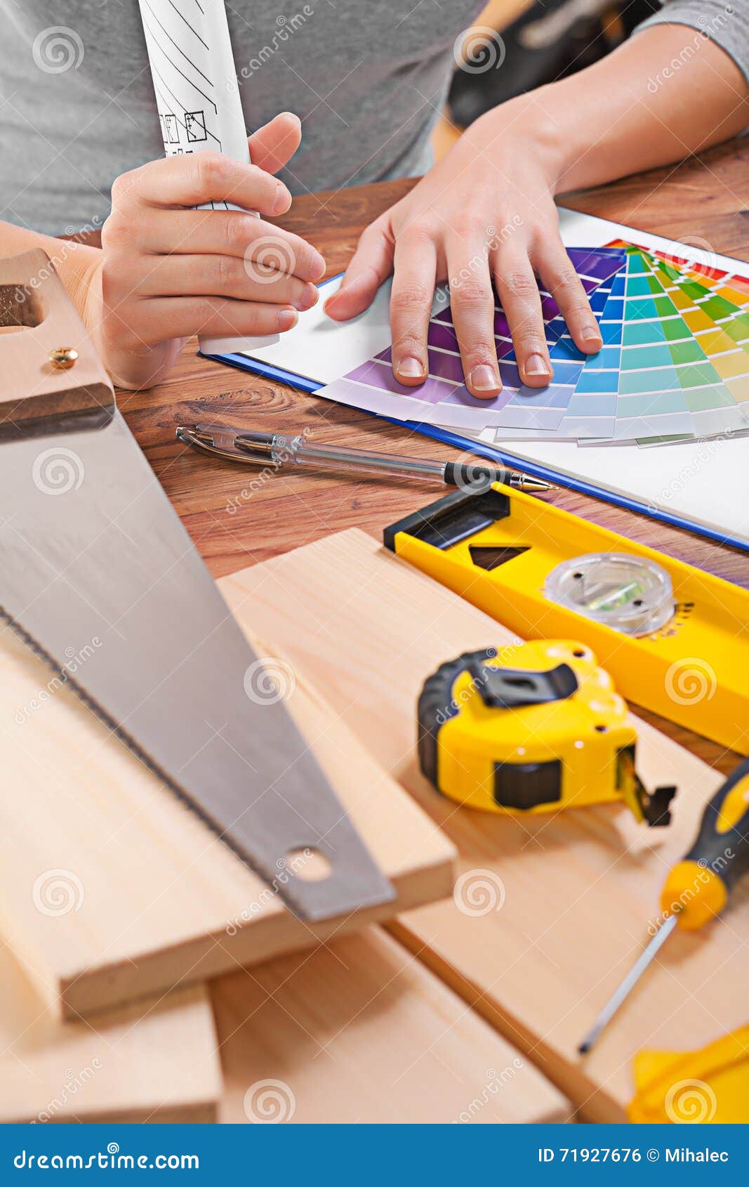 Hand of Designer on Color Palette and Other Tools Stock Photo - Image ...