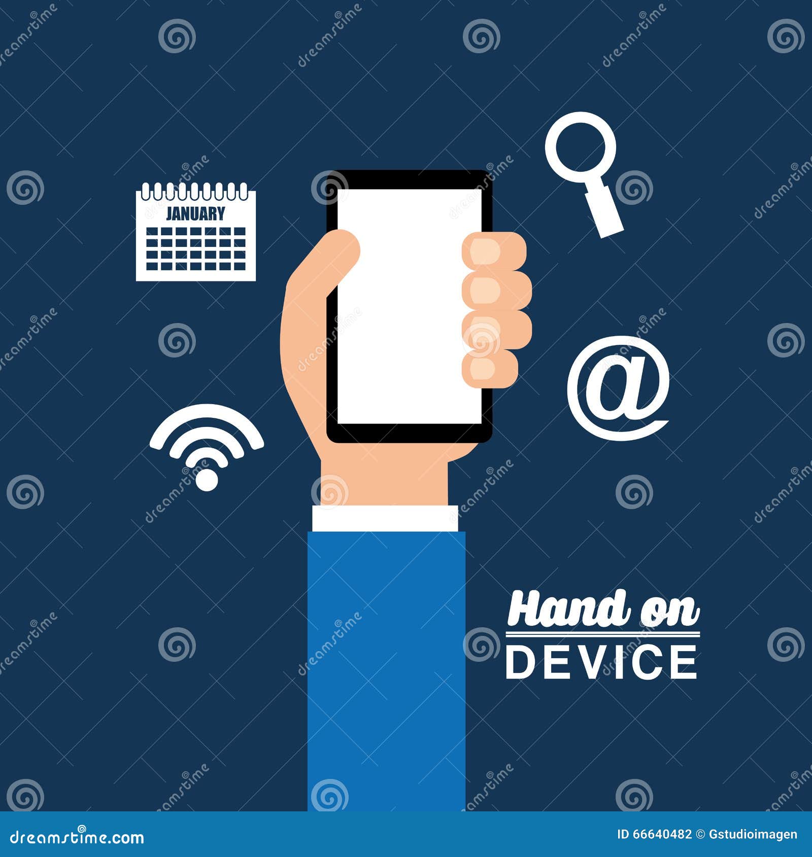 Hand on device design stock illustration. Illustration of phone - 66640482