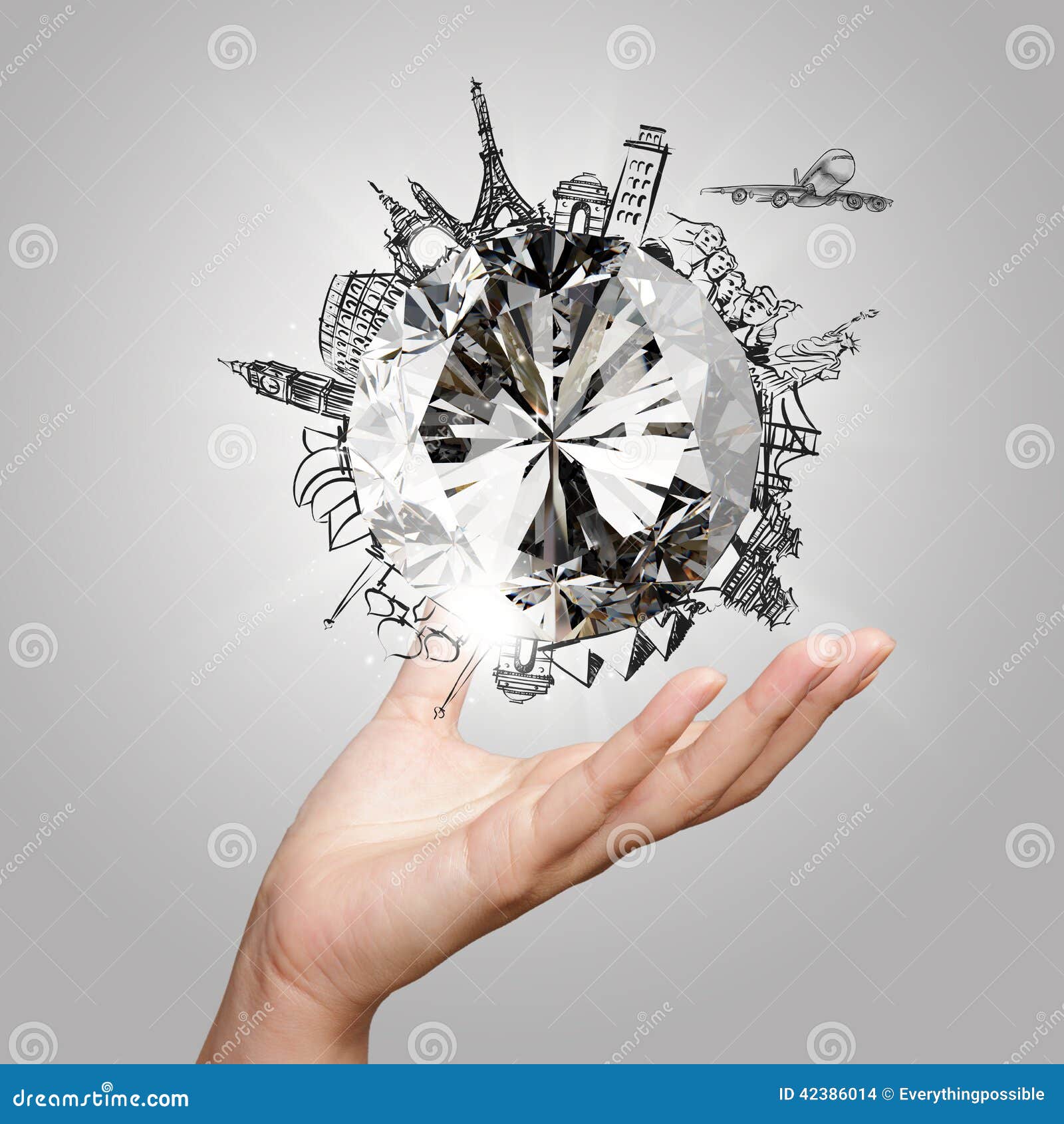 Hand Die 3d Diamant Met Droom Het Reizen Tonen Stock Foto - Image of ...