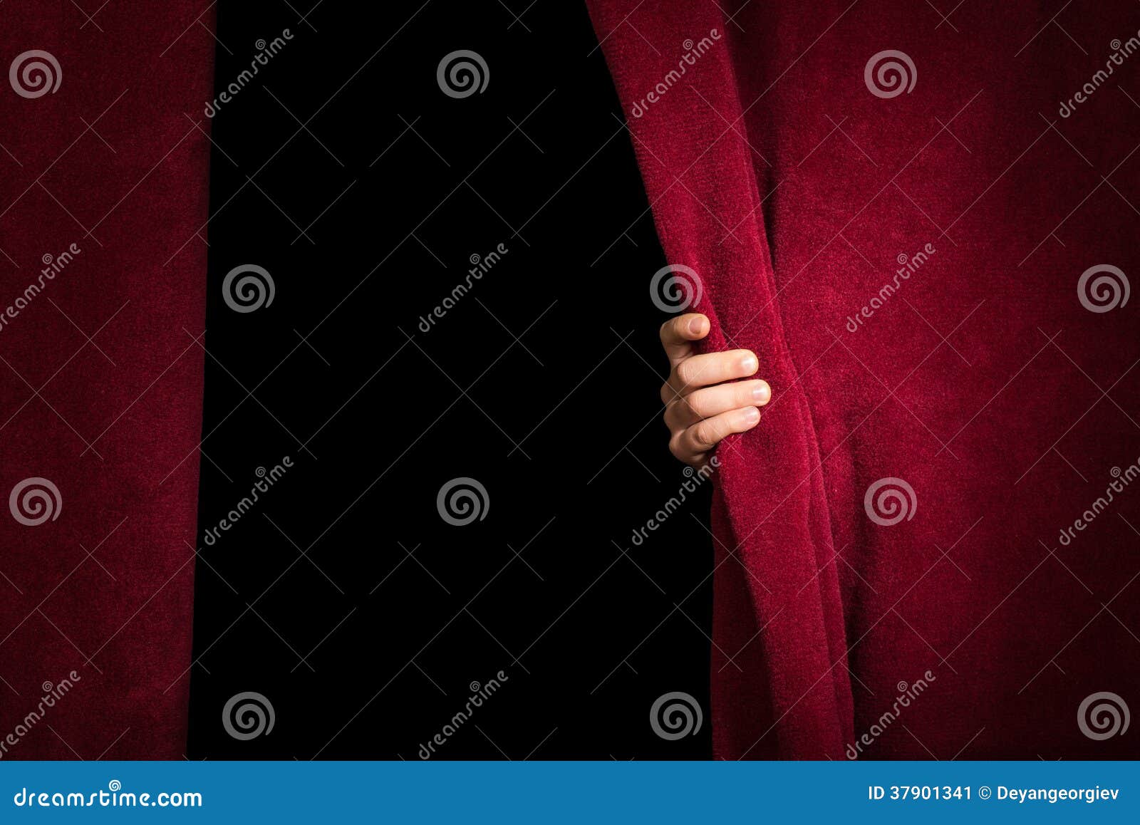 Hand Die Onder Het Gordijn Verschijnen. Stock Afbeelding - Image of ...