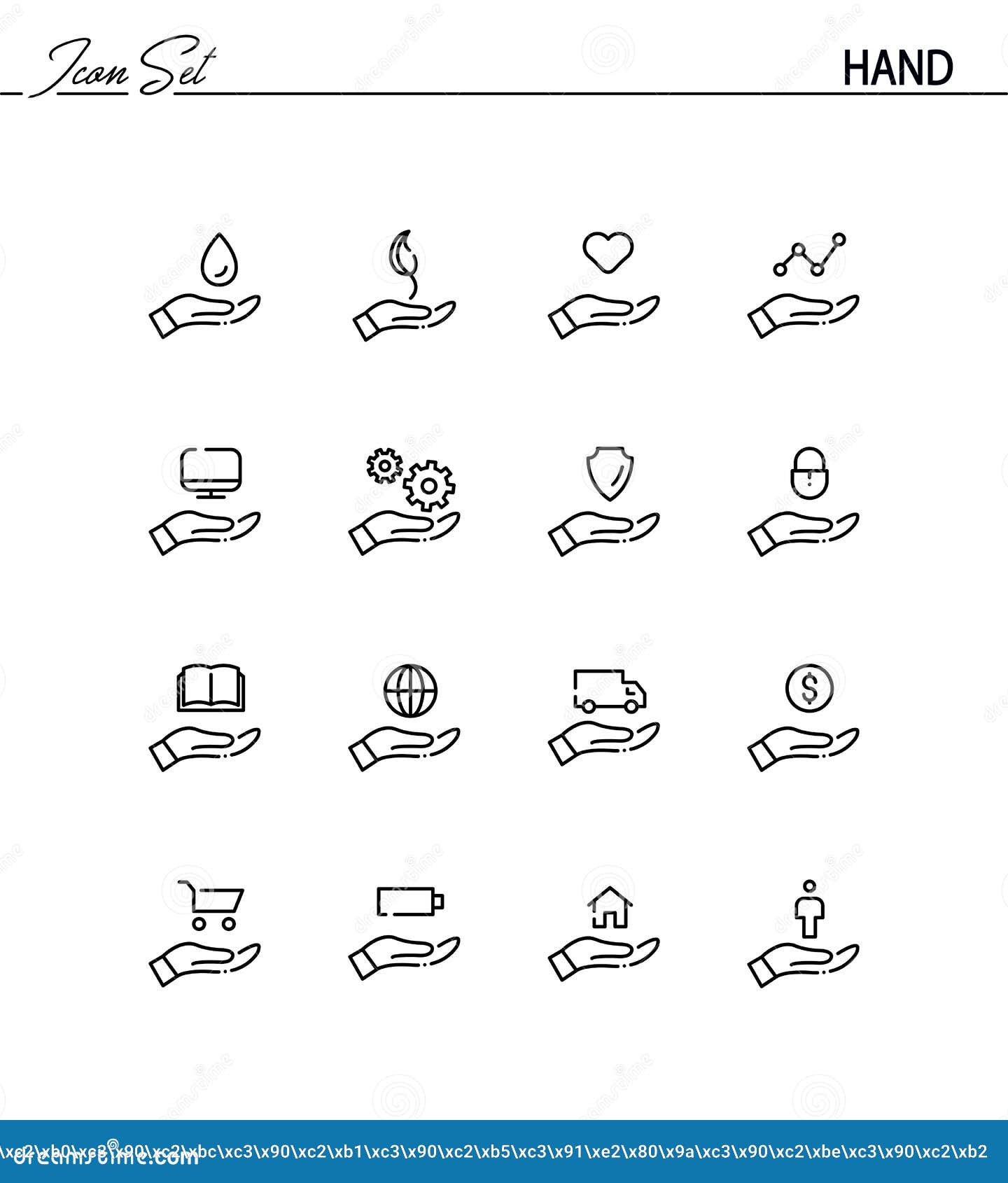 Hand with Different Objects Icon Set Stock Vector - Illustration of ...