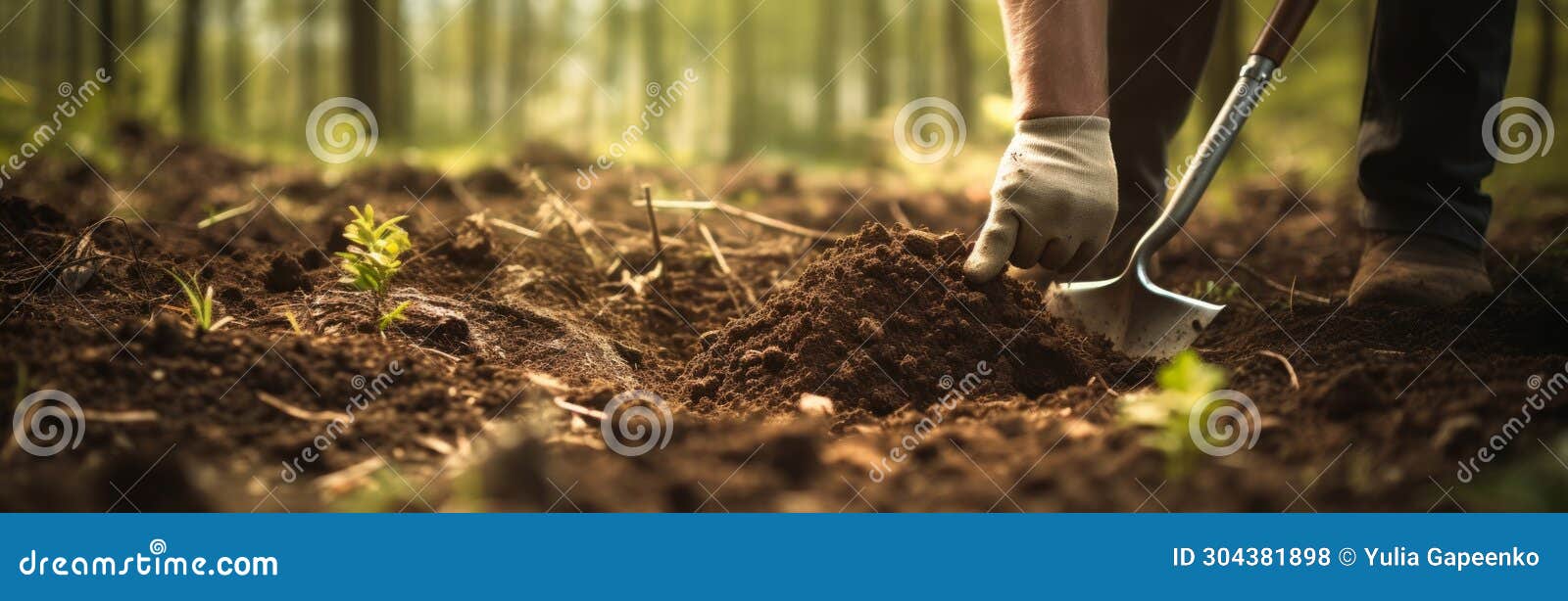 A Hand Digging into a Ground is in Focus at the Edge of a Clearing ...