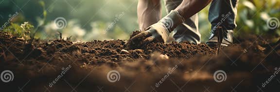 A Hand Digging into a Ground is in Focus at the Edge of a Clearing ...