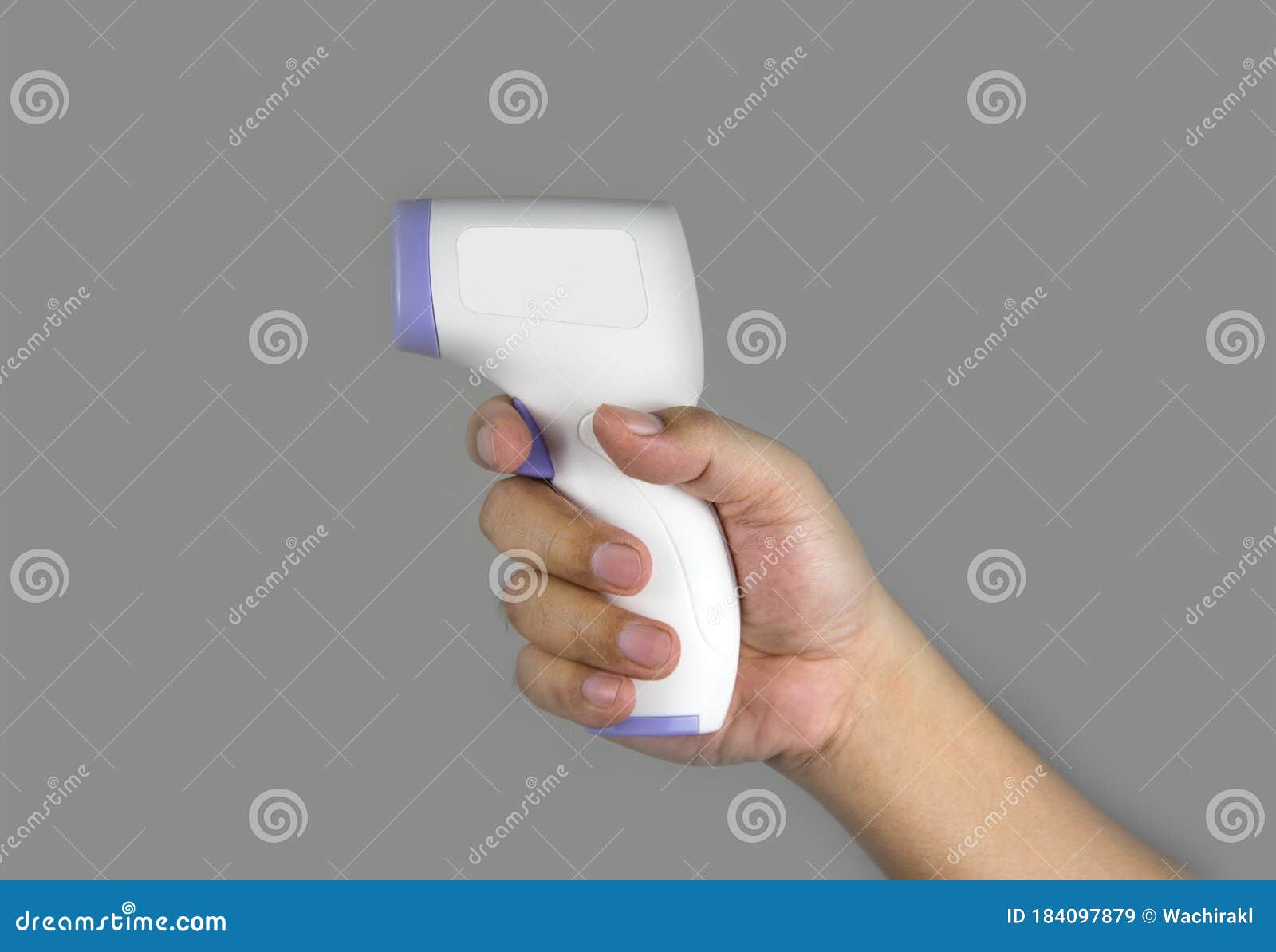 Hand with Digital Thermometer Checking Body Temperature in Gray ...