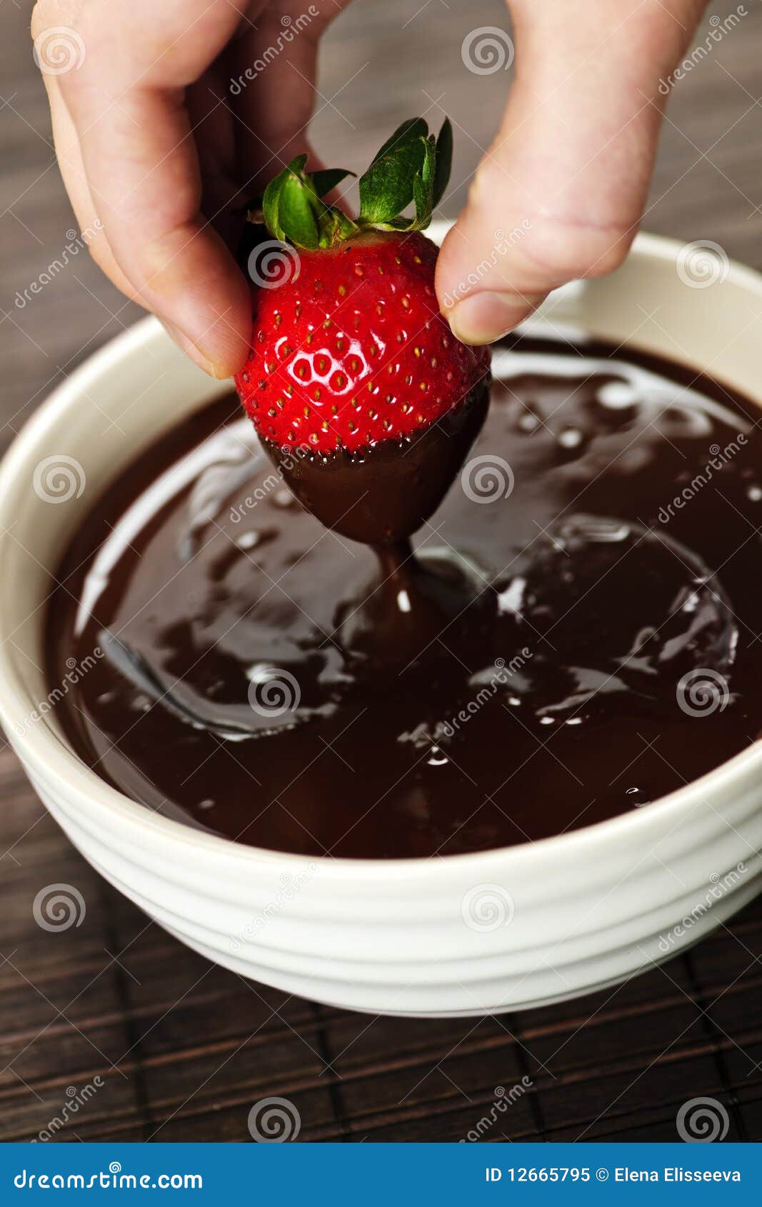 Hand Dipping Strawberry in Chocolate Stock Image - Image of confection ...