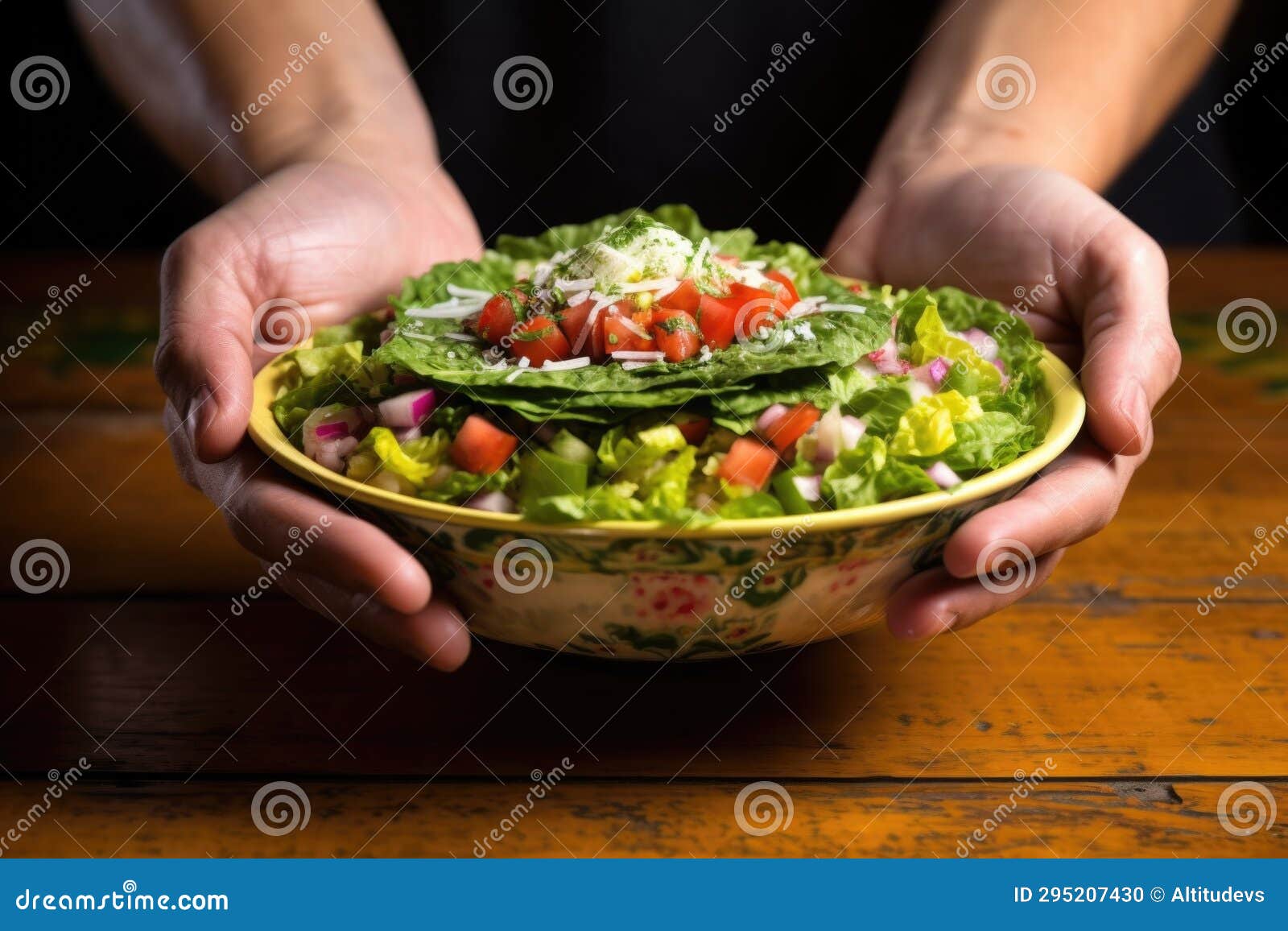 Hand Displaying a Plated Cactus Salad Towards the Camera Stock Photo ...