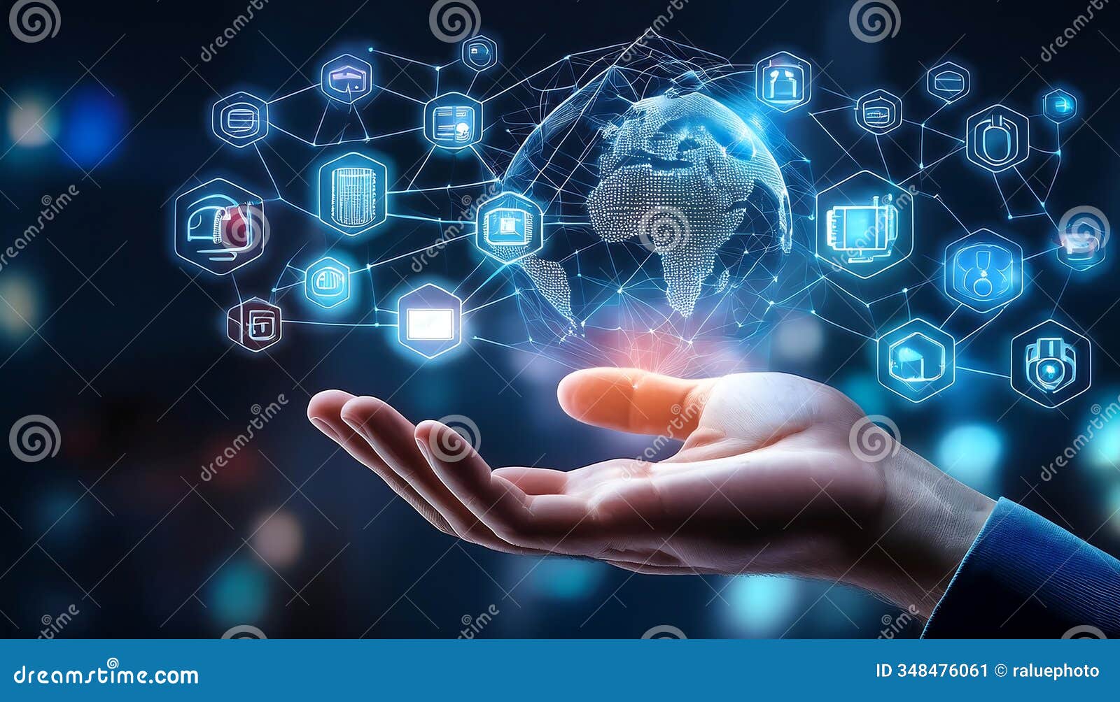 A Hand Displays a Digital Network of Interconnected Technology Icons ...