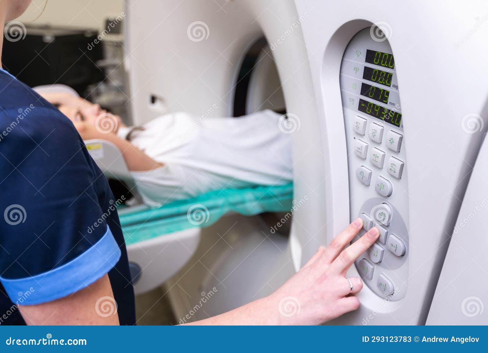 Hand of Doctor Operating Computed Tomography Device. Stock Image ...