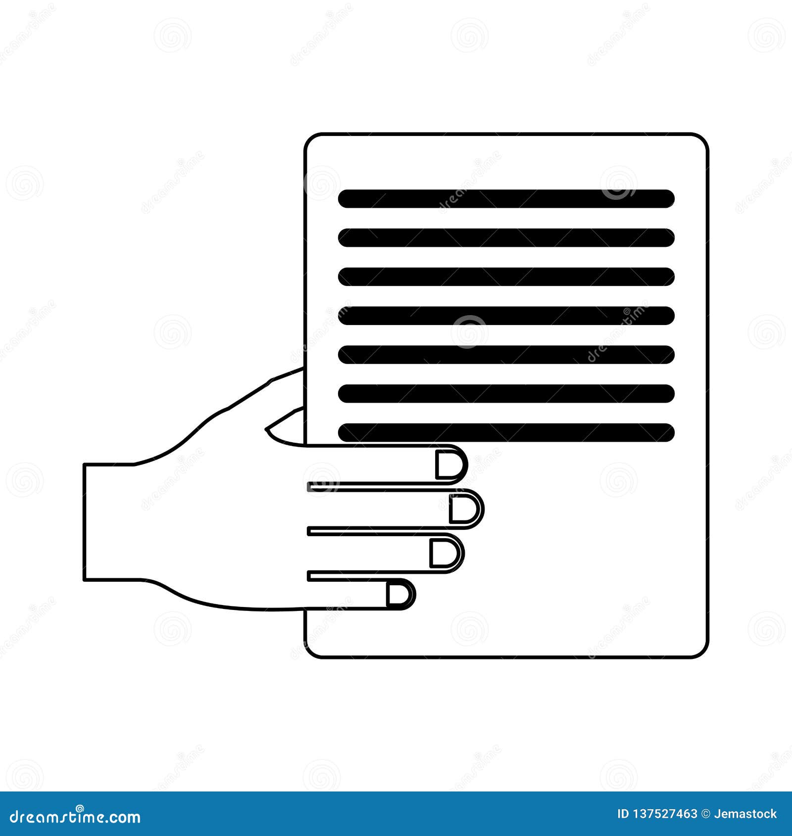 Hand with Document Paper in Black and White Stock Vector - Illustration ...
