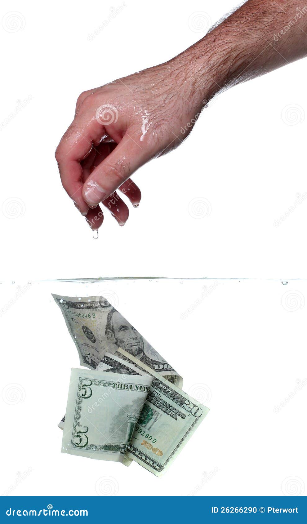 Hand and Dollar Banknotes in Water Stock Photo - Image of banking ...