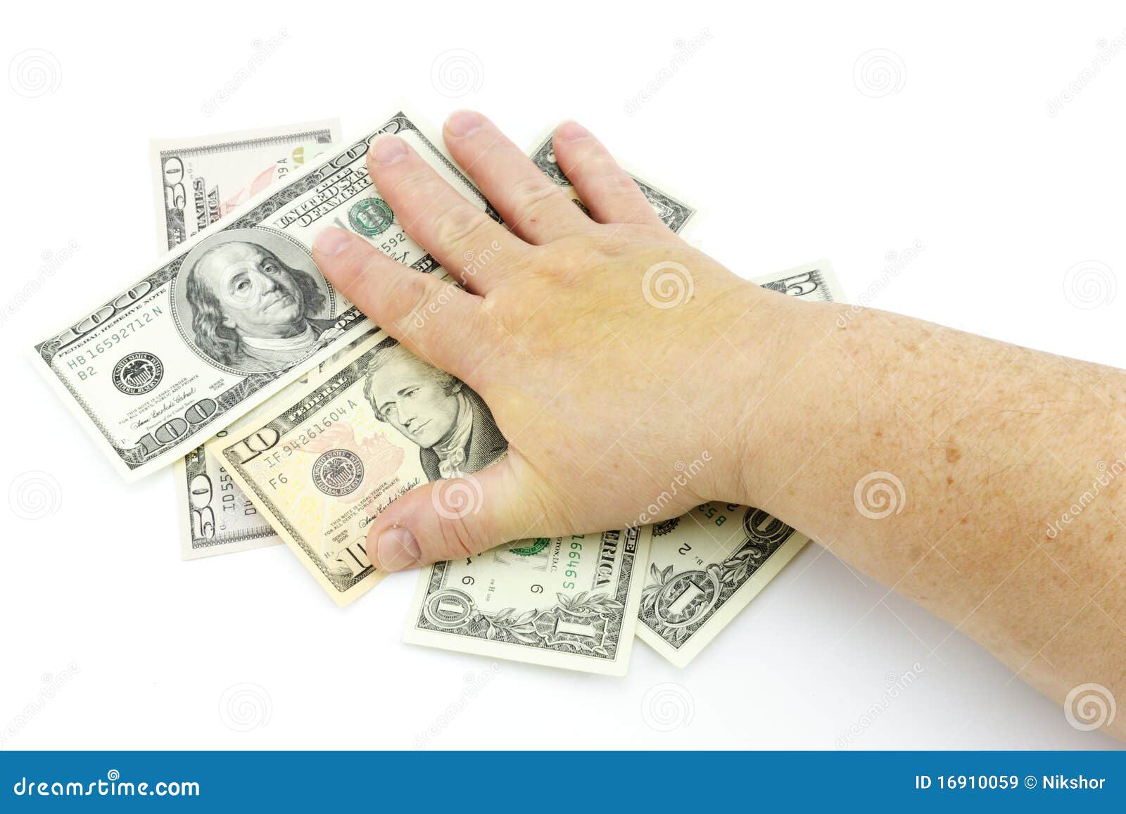 Hand on dollars stock image. Image of monetary, separated - 16910059