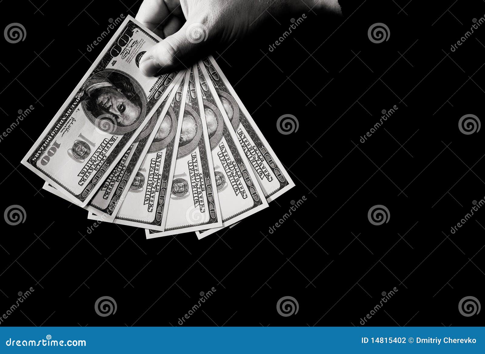 Hand with Dollars Over Black Stock Photo - Image of debt, bill: 14815402